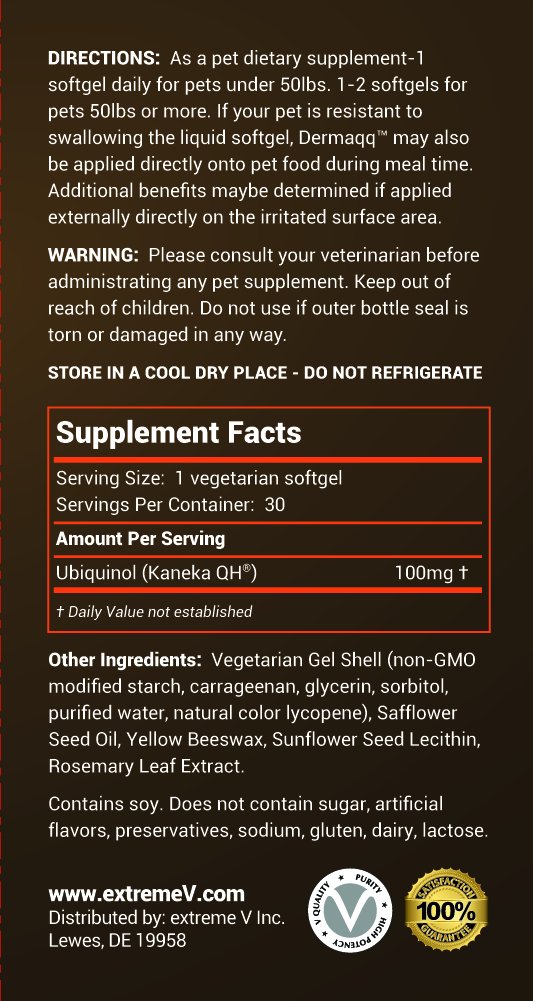 Dermaqq Ubiquinol - CoQ10 for Dogs and Cats Hot Spots, Hair Loss, Dermatitis Support (2 Boxes - 100MG softgels)