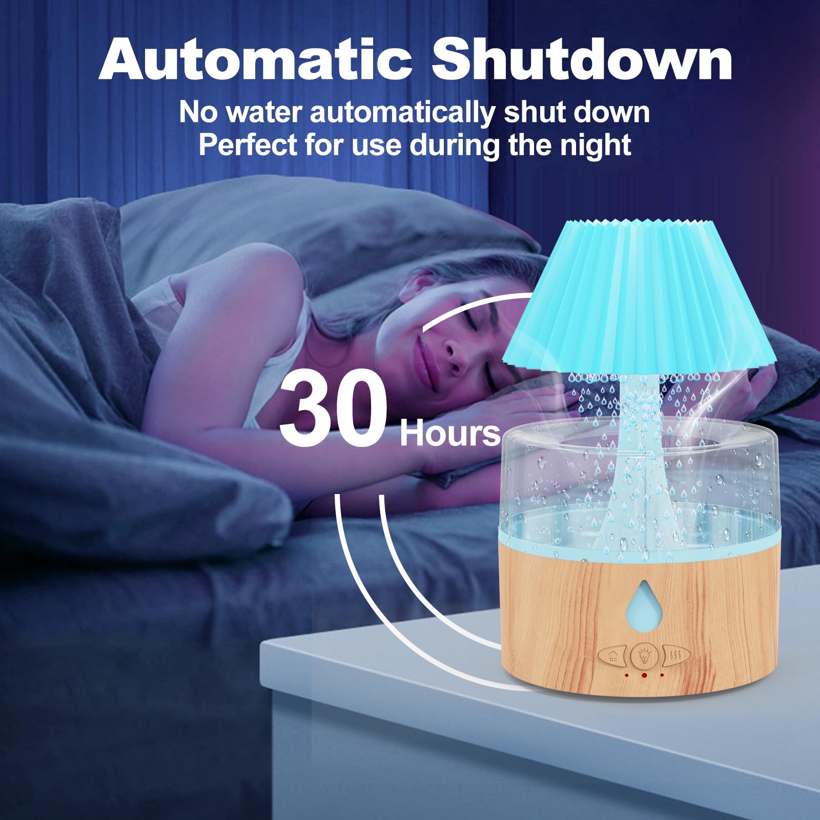 Cloud Humidifiers 260ML Water Drip Umbrella Humidifiers, 7 Colors Mood Light Air Humidifier White Noise Raindrop Humidifiers for Bedroom