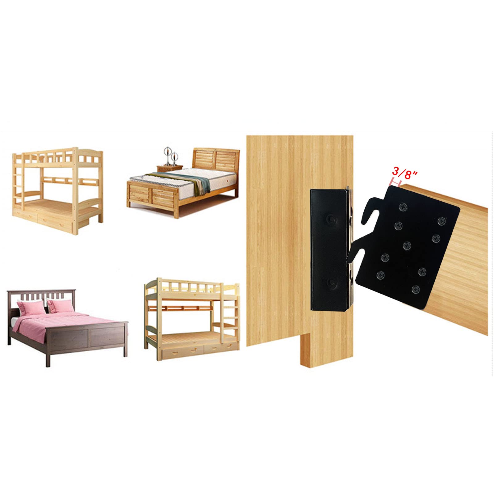 Bed Frame Post Double Hook Slot Hardware Attachment Bracket,Bed Rail Hooks Cold Rolled Steel 5''×4¼'',Thickness 2 mm, Heavy Duty for Plates Bed Accessories with Screws Included(4 Sets ) (5''×4¼'')