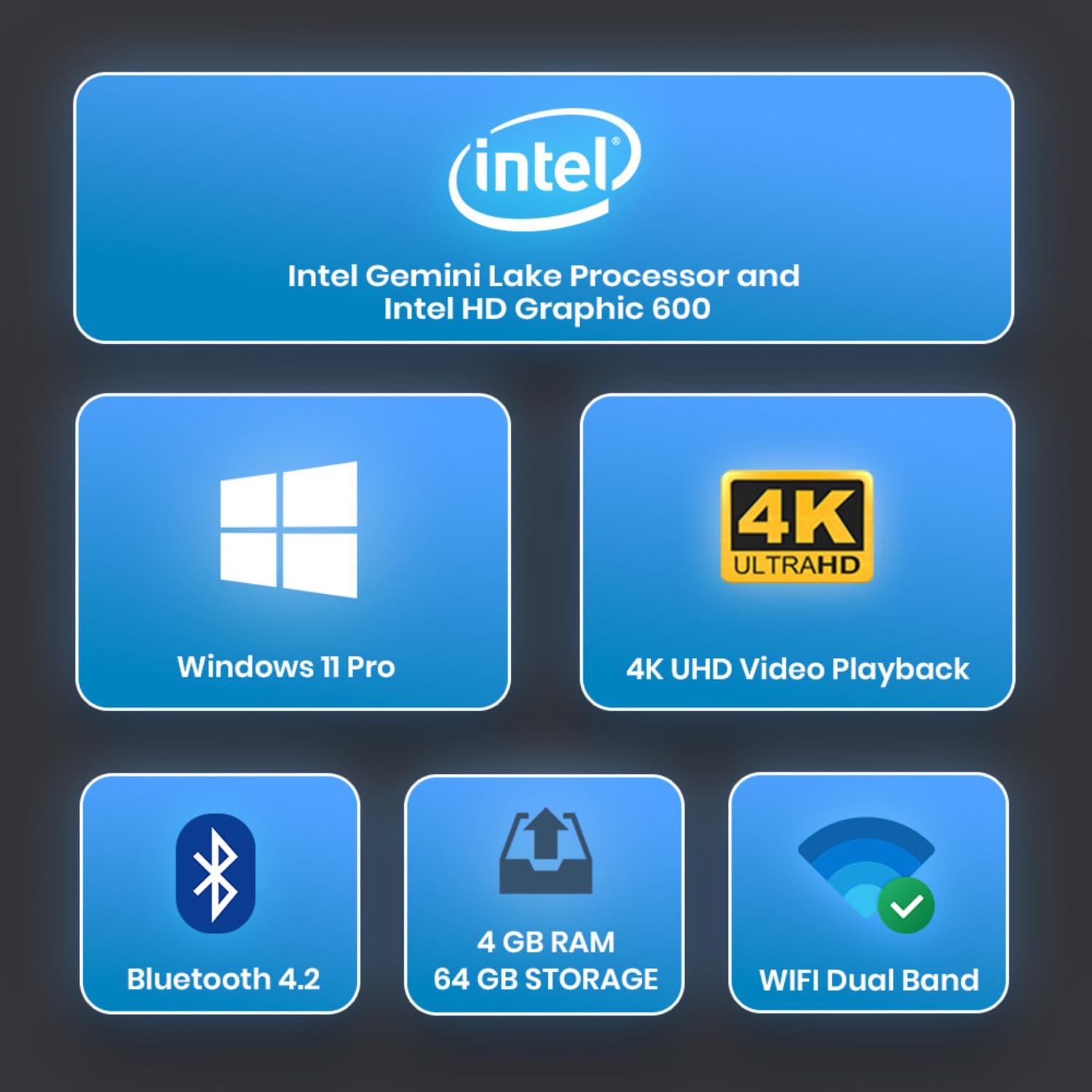 AZULLE Access4 Pro Mini PC Stick with Windows 11 Pro, 4GB/64GB – Business & Home, Video Powerful Portable Computer with Ethernet Port – Gemini Lake J4125 Processor