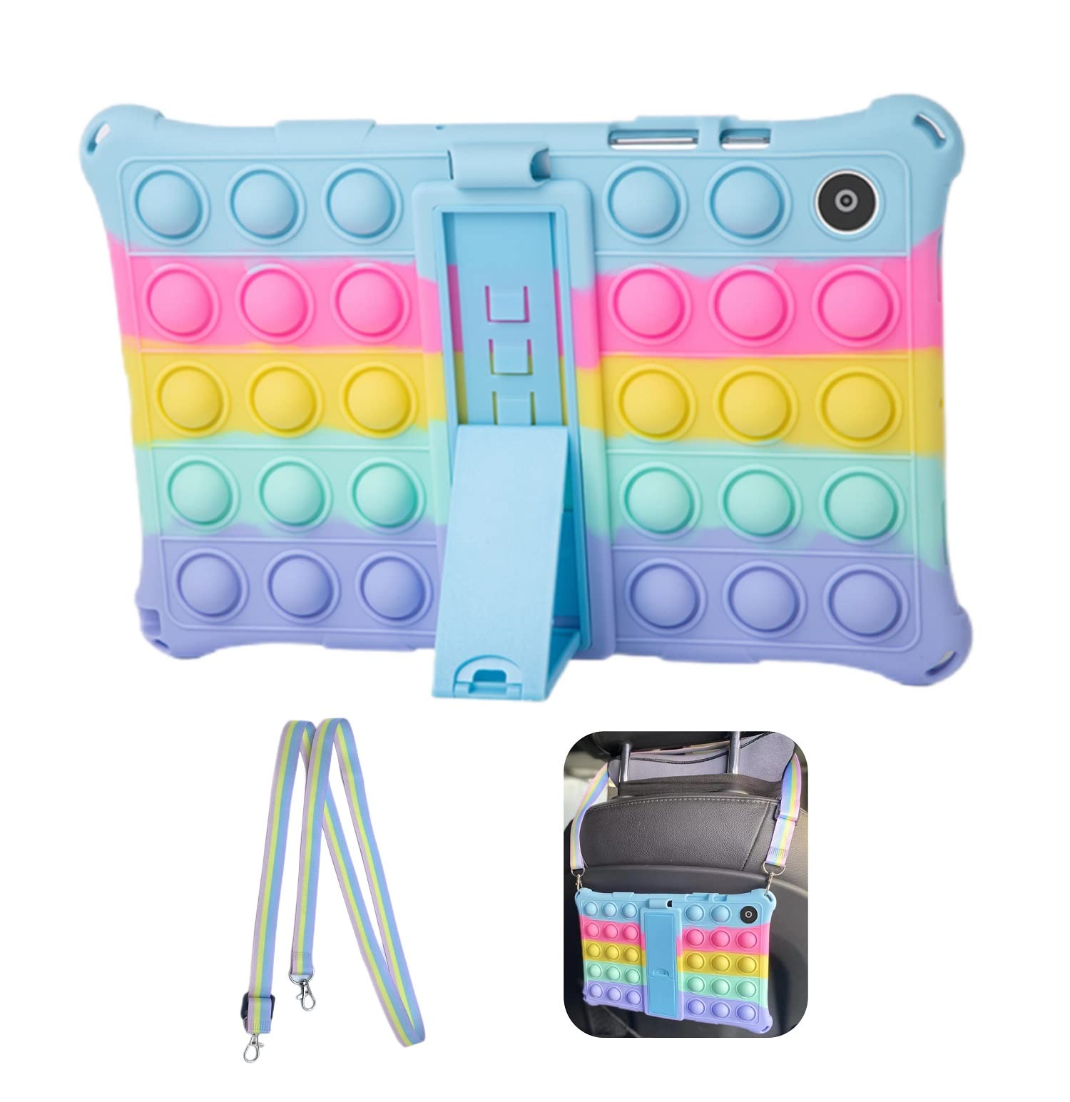 Galaxy Tab A8 Case for Kids Girls Boys, Tablet A8 Case 10.5-inch, UFAINEI Cute Silicone Cases for Samsung Tab A8 with Pencil Holder Kickstand&Detachable Shoulder Strap(SM-X200/SM-X205/SM-X207)