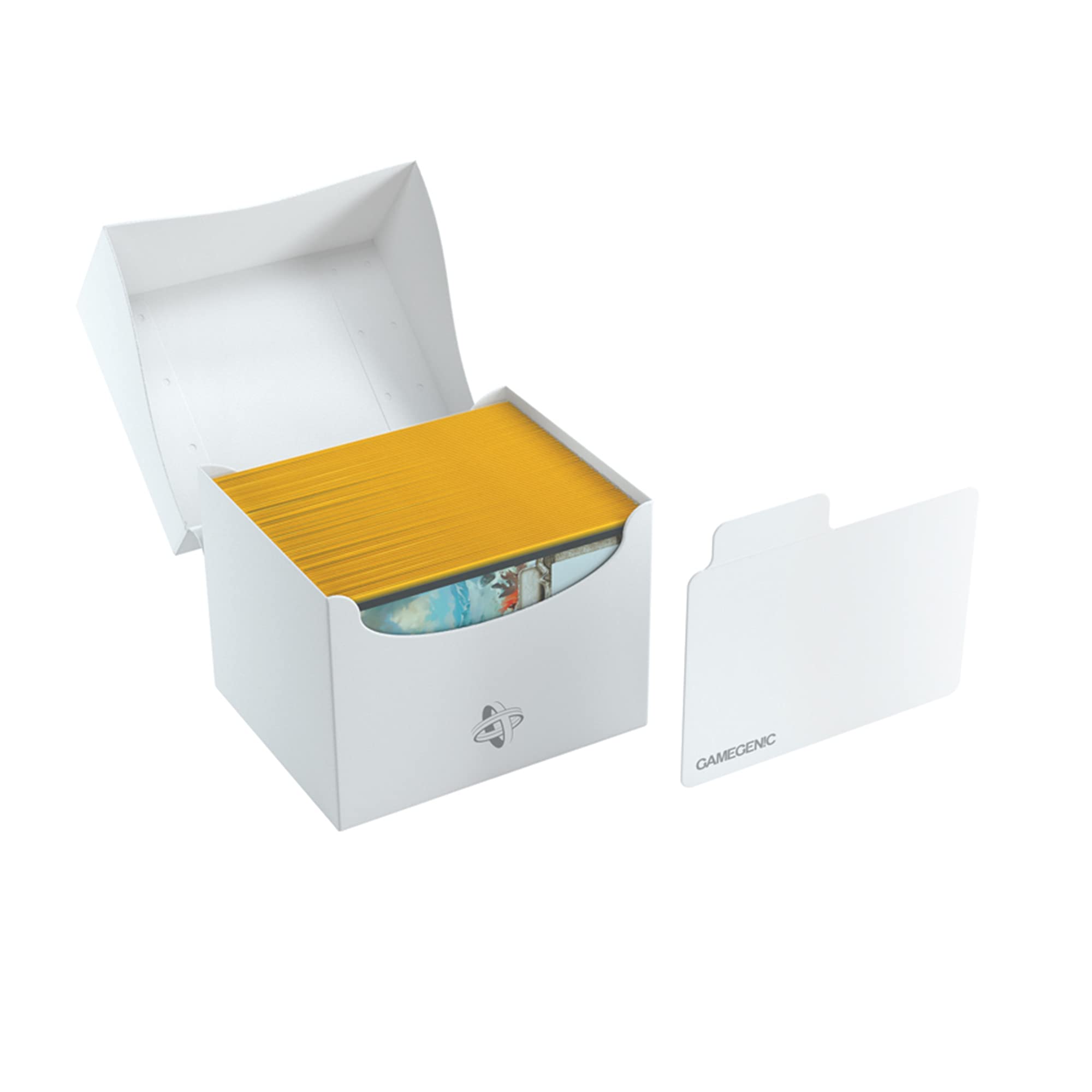 Gamegenic Side Holder 100+ XL Casual Deck Box | Double-Sleeved Card Storage with Flex Card Divider | Premium Card Protector | Cobra Neck Technology | Holds up to 100 Cards | White Color | Made