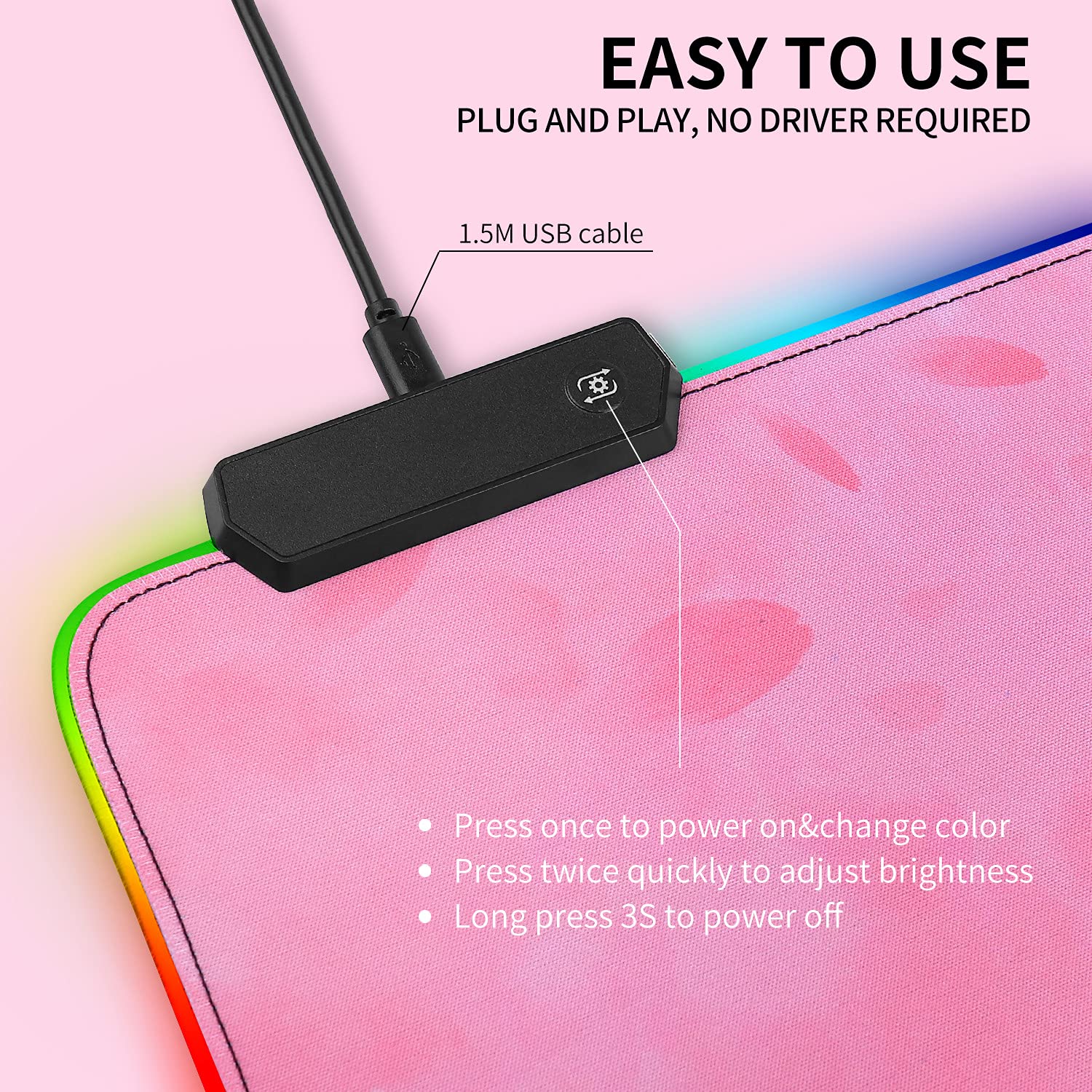 RGB Gaming Mouse Pad, Large Led Mouse Pad with 12 Lighting Modes, Gaming Keyboard Non-Slip Rubber Base PC Gaming Desk Pad,High-Performance Pad Optimized for Gamer,31.5x11.8 inch (Pink)