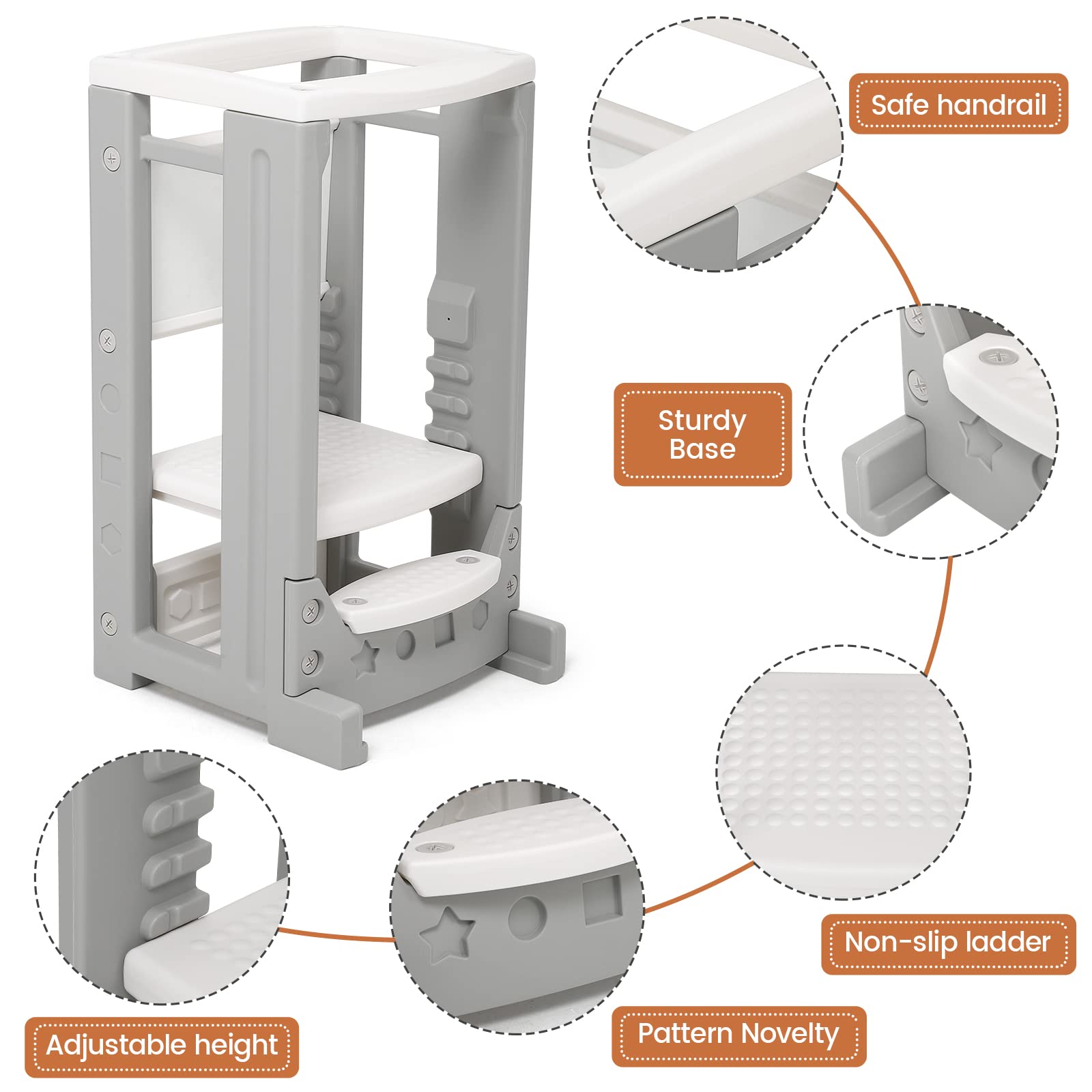 Toddler Tower - Toddler Standing Tower for Kitchen Counter & Sink, Kids Kitchen Step Stool Helper, Anti-tip Structure More Stable, with Dry Erase Board, Ages 18 Months to 5 Years (Grey)