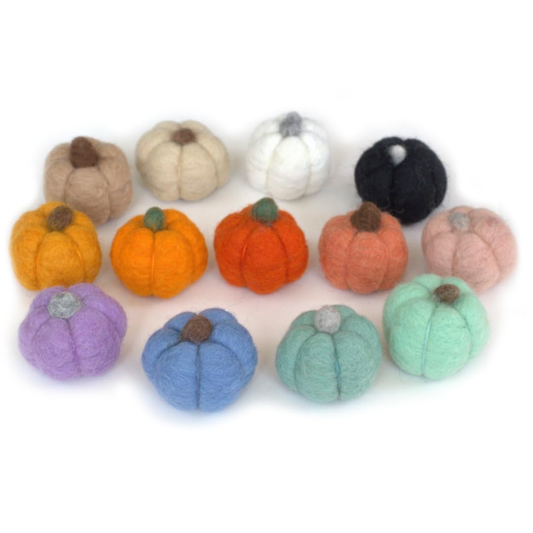 Felt Pumpkins- PICK YOUR COLORS- Approx. 1.5"- 100% Wool Felt- Fall Bowl Filler, Autumn Tiered Tray, Halloween Mantle Shelf Sitter, Thanksgiving Tablescape Centerpiece, DIY Handmade Craft