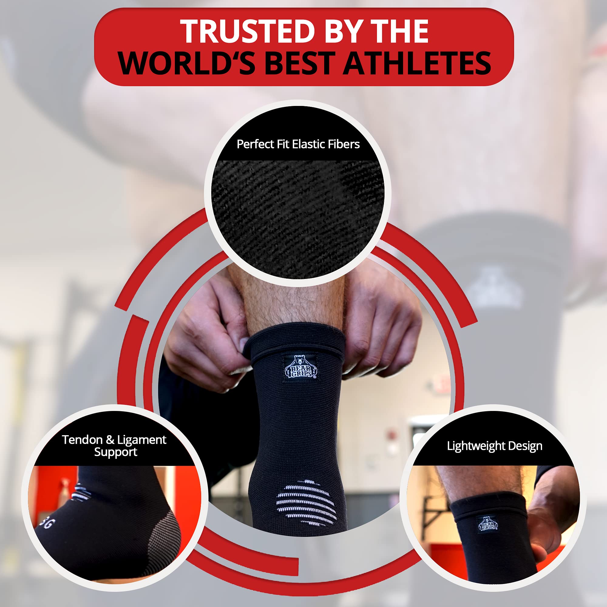 Bear Grips 2021 Lightweight Compression Ankle Sleeve - Superior Ankle Support for Weightlifting, Cardio, & Sports. Graduated Compression Recovery Sleeve, XL. For Men & Women.