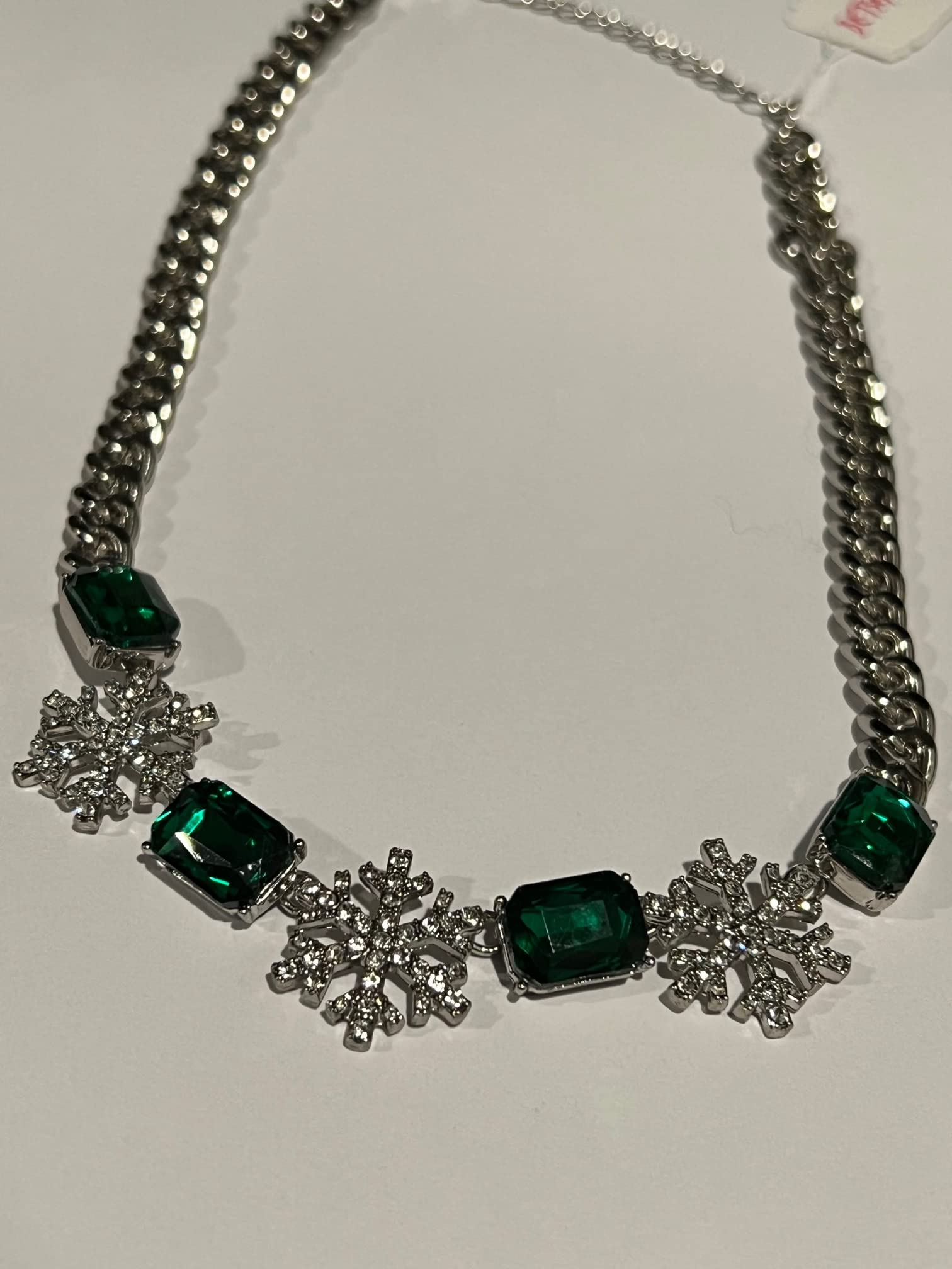 Betsey Johnson Silvertone Snowflake & Emerald Green Crystal Collar Necklace Valentine's Day Gift Idea Love Birthday Present XMAS Gifts Mother's Day Gitfs Easter