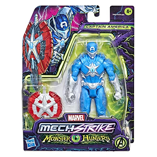 Marvel Avengers Mech Strike Monster Hunters Captain America Toy, 6-Inch-Scale Action Figure with Accessory, Toys for Kids Ages 4 and Up