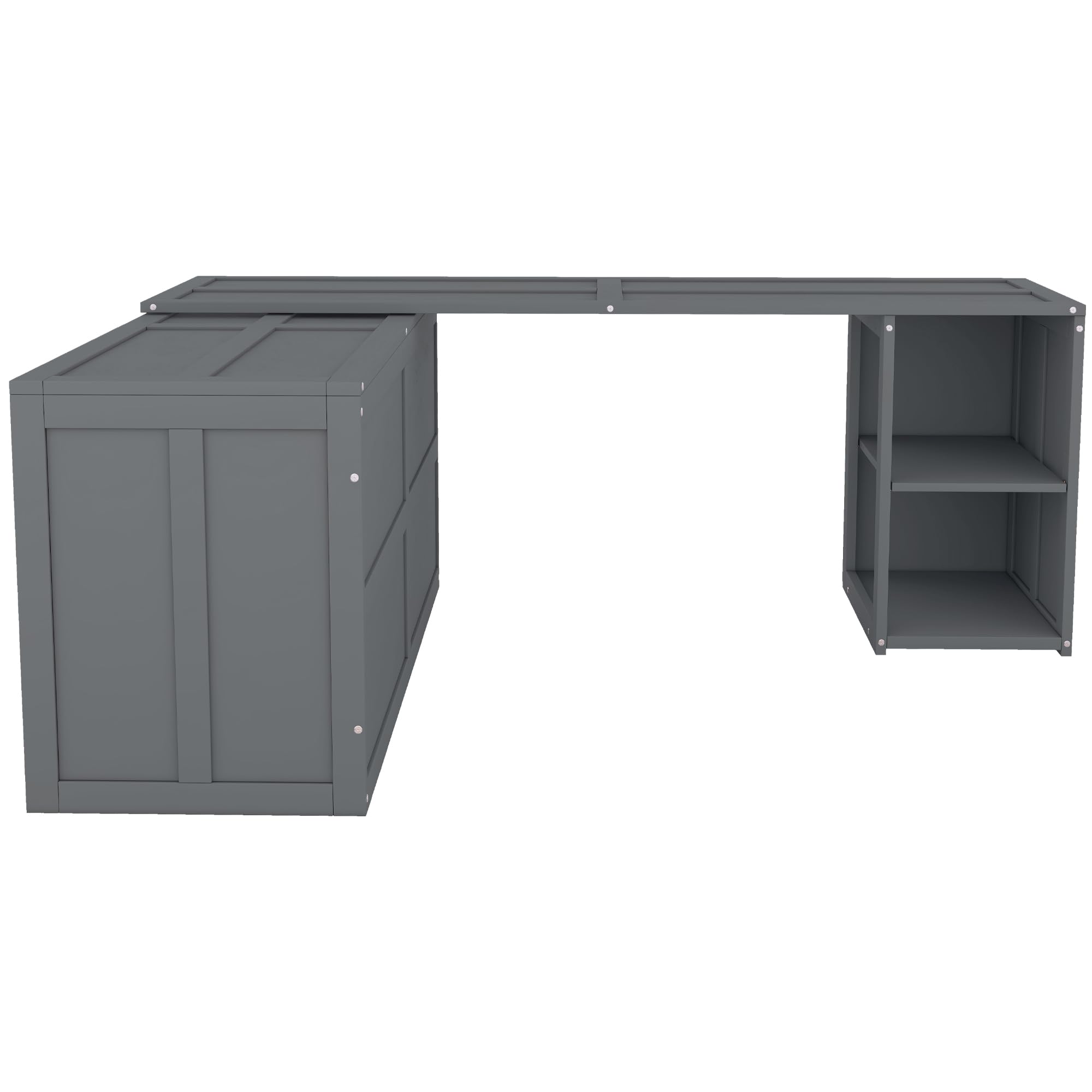 Bellemave Queen Size Murphy Bed with Rotatable Desk, Grey Wooden Cabinet & Workstation, Space Saving Design