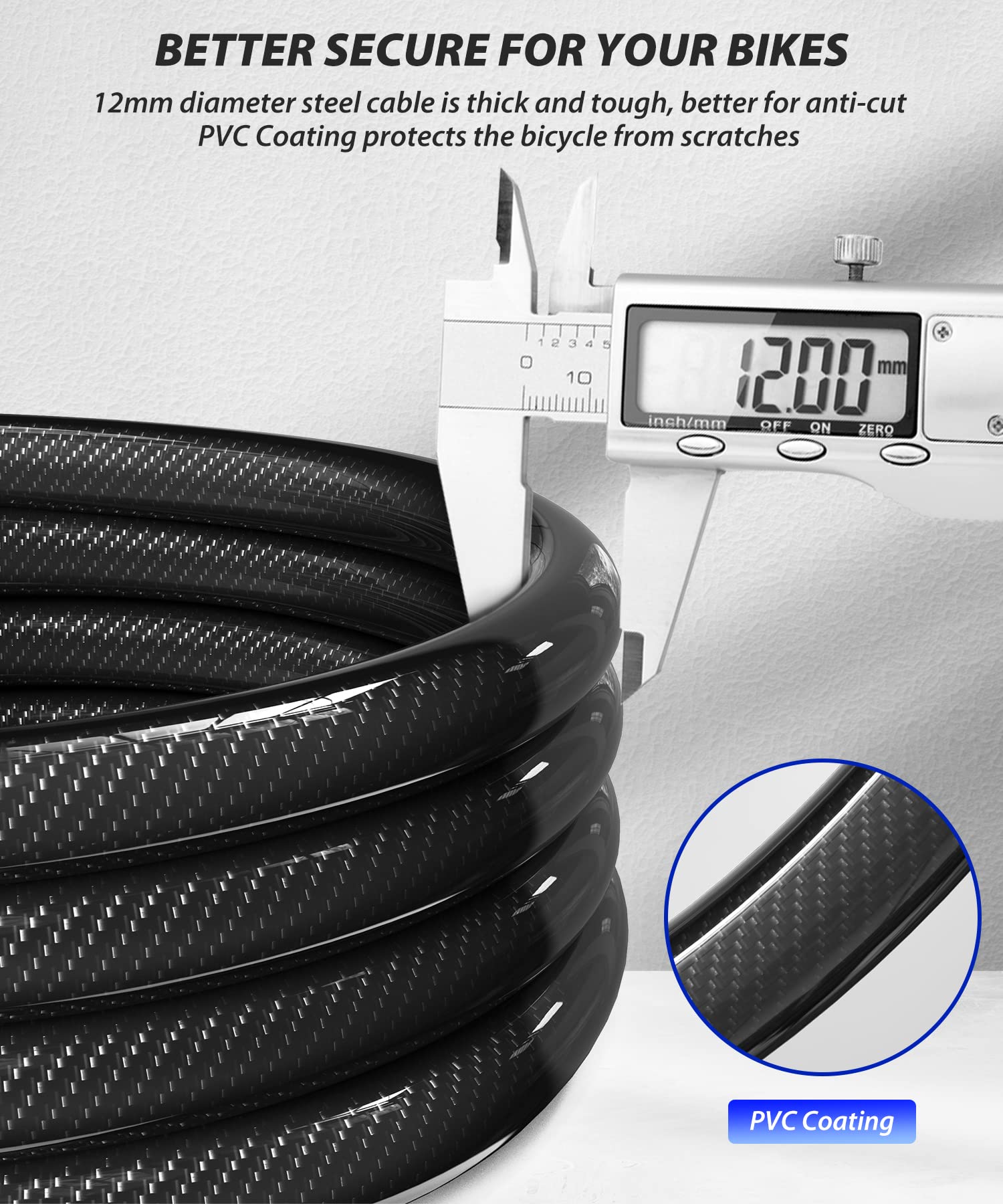 Bike Lock Cable Locks Sportneer - 6 Feet High Security 5-Digit Resettable Bicycle Combination Lock with Light for Night Unlocking, Scooter Lock with Mounting Bracket for Bikes(Thickened Version)
