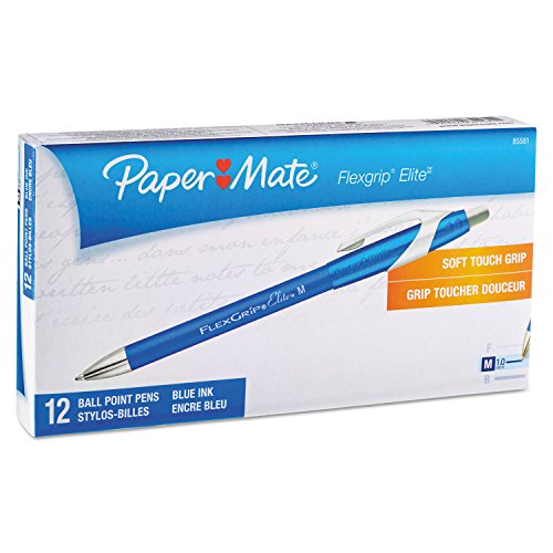 Paper Mate 85581 Flexgrip Elite Ballpoint Retractable Pen, Blue Ink, Medium, Dozen