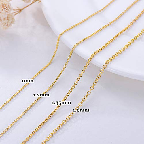BEBEWO 14K Yellow Gold 1mm, 1.35mm Cable Chain Necklace for Women, Solid Gold Spring Clasp O Cable Chain Necklace 16inch-20inch