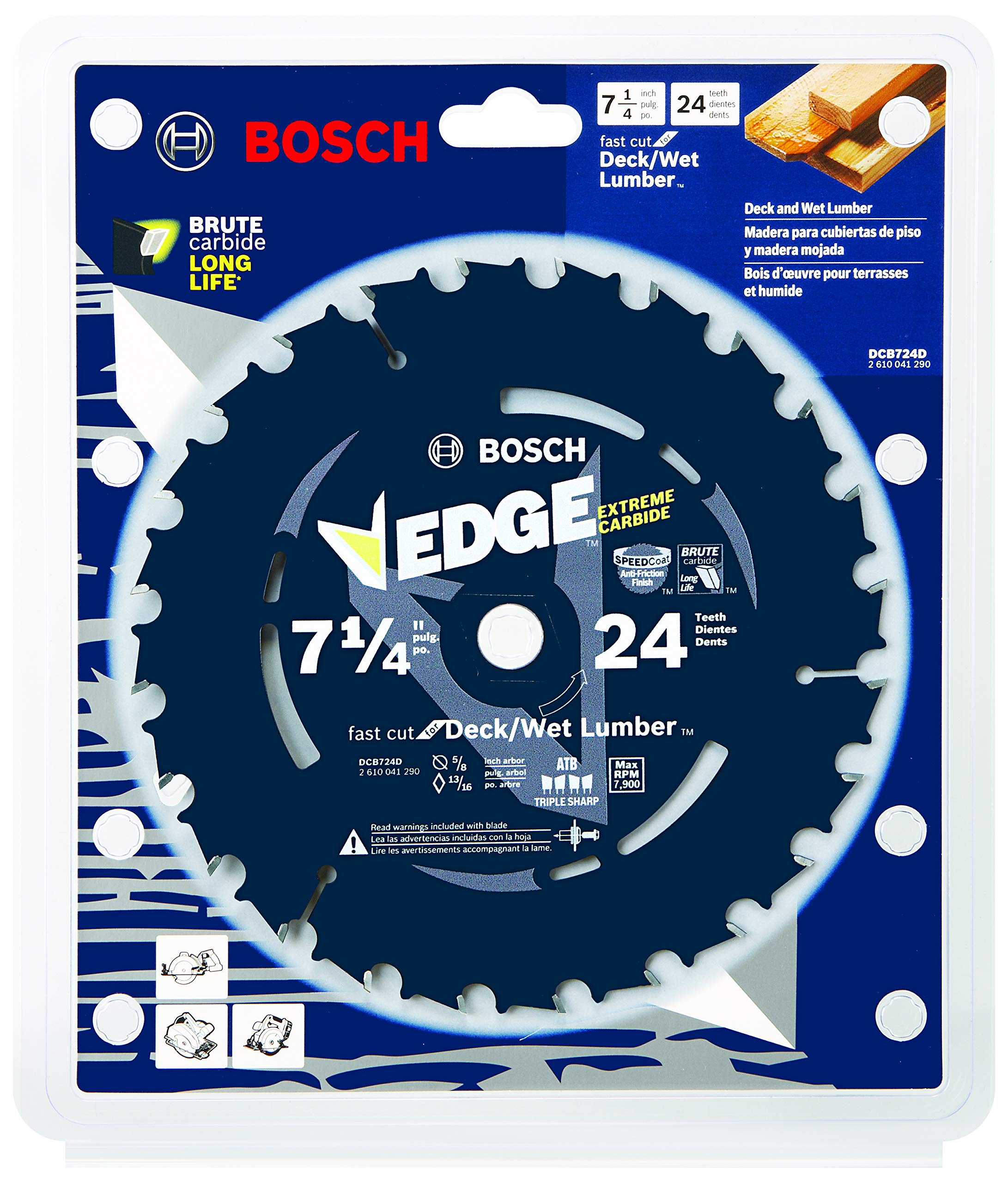 Bosch DCB724D 7-1/4 In. 24 Tooth Edge Circular Saw Blade for Wet Lumber