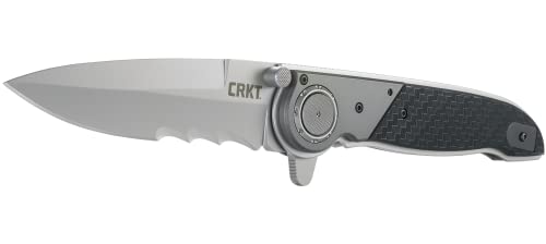 CRKT M40-15 EDC Folding Pocket Knife: Heavy Duty Everyday Carry, Spearpoint Blade with Veff Serrations, Flipper, Deadbolt Lock, Aluminum & GRN Handle, 4-Position Pocket Clip