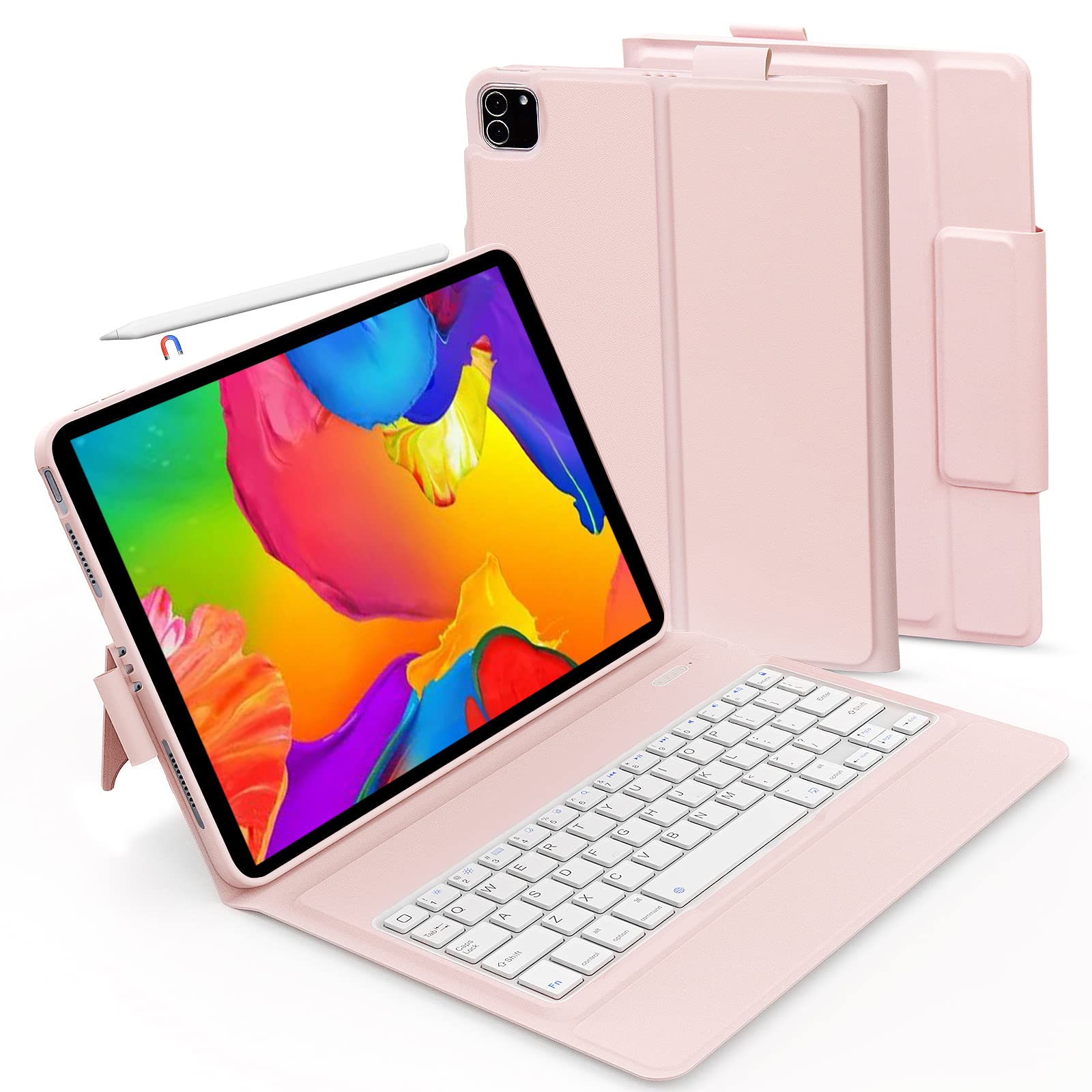 Dolpking Rechargeable Smart Keyboard Case for New iPad 9th Generation 2021/8th Gen 2020/7th Gen 2019 10.2, iPad Pro 10.5 2017/iPad Air 3rd Gen 10.5 2019, iPad Case Keyboard & Pencil Loop (Pink)