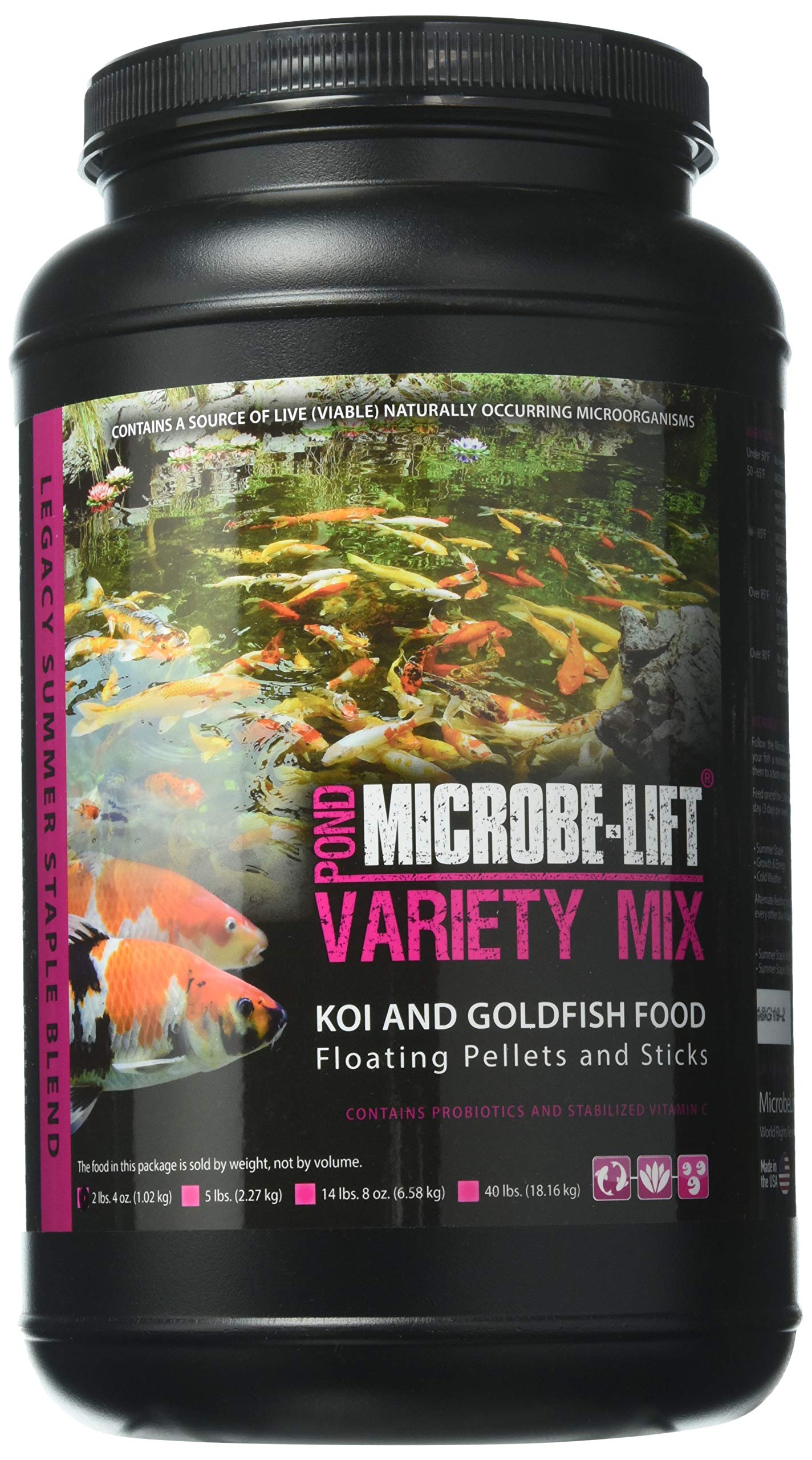 MICROBE-LIFT MLLVMMD Variety Mix Floating Fish Food Pellets and Sticks for Ponds, Water Gardens, and Fountains, for Live Goldfish and Koi, 2.25 Pounds