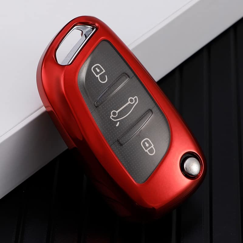 BNHUY for Peugeot Citroen C1 C2 C3 C4 C5 DS3 DS4 DS5 DS6 Soft TPU Car Folding Flip Key Case Cover Shell Protector Accessories (Color Name: Red)