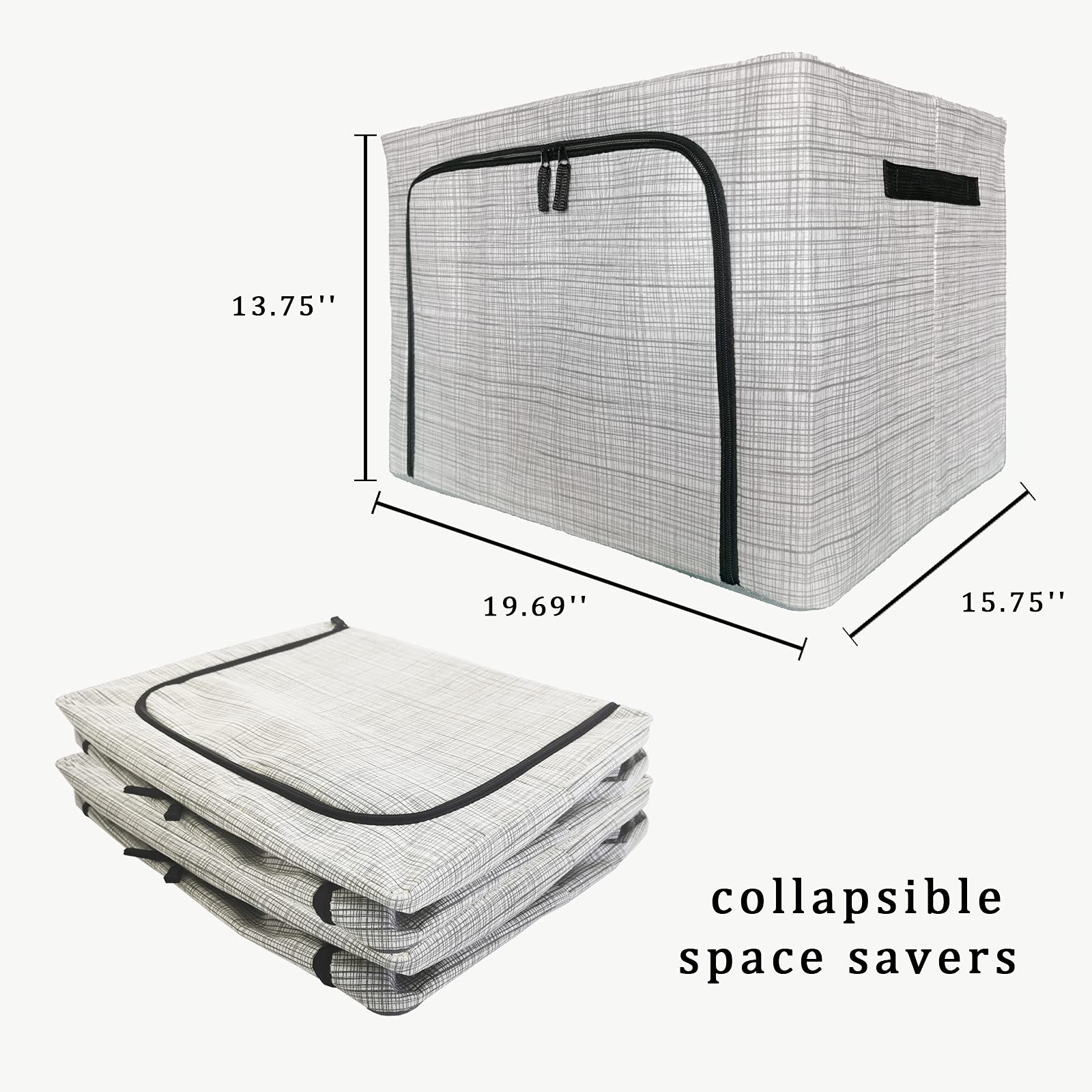 HOPABTO Blankets Storage Boxes Bins,72L 2pcs,Large Clothes Organizers,Double Opening With 4 Steel Frame,Foldable Oxford Containers for Comforters,Closet,Bedding(Gray)