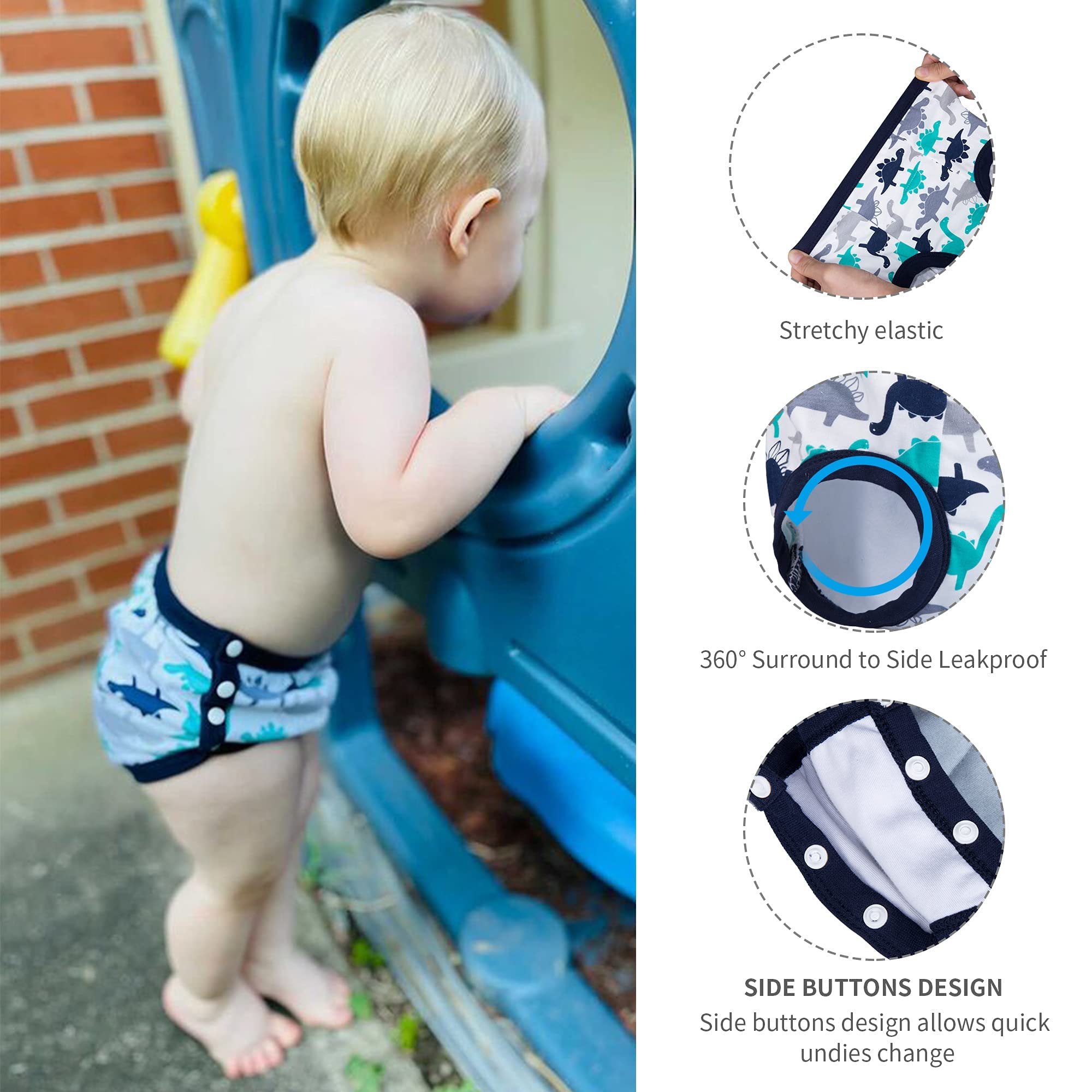 BIG ELEPHANT Toddler Side Button Training Underpants - Snaps on Potty Trained Pants for Boys and Girls 6 Pack, 2T