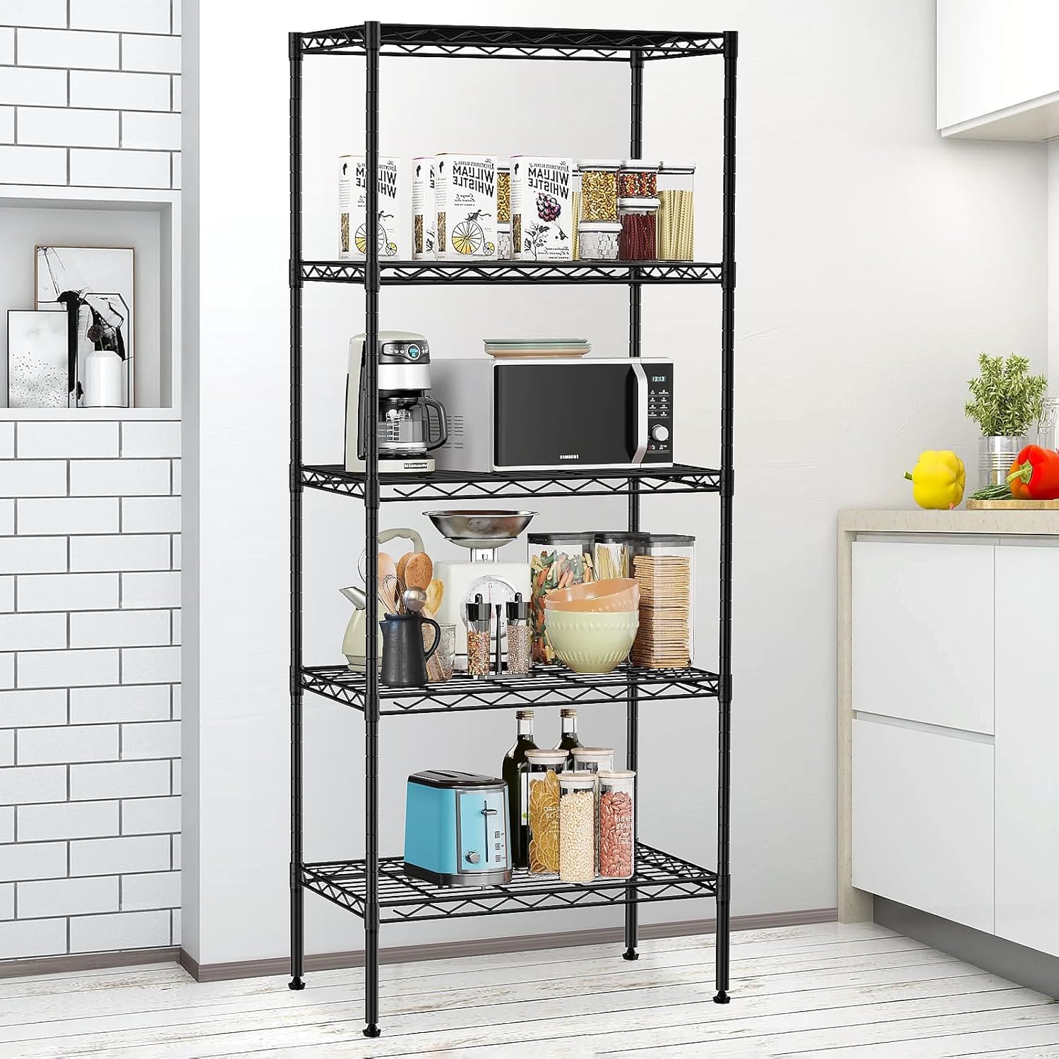 FLL Wire Shelving Unit 5-Tier NSF-Certified Heavy Duty Commercial Grade Metal Storage Shelves, 14" D x 24" L x 60" H Adjustable Wire Rack Shelving for Bathroom Kitchen Pantry Closet (Black)