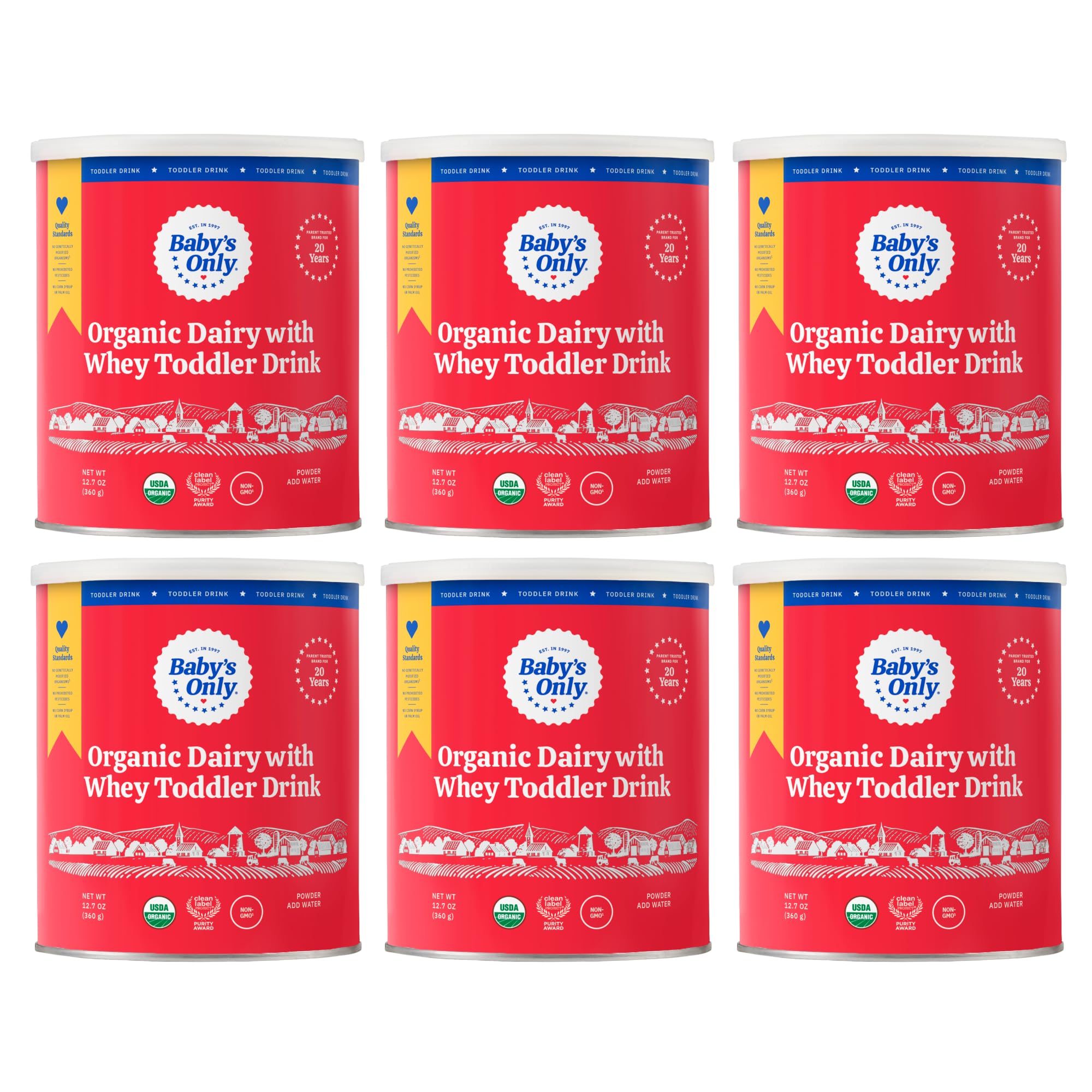 Baby's Only Organic Dairy with Whey Toddler Drink, Milk Powder with Extra Whey Protein, Iron, Vitamin D, Toddlers 12 Months Old and Up, Organic Toddler Drink, Easy to Digest, 12.7 oz, 6 Pack