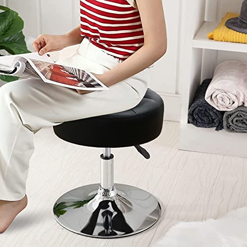 Furniliving PU Leather Vanity Chair, 360° Swivel Makeup Chair Adjustable Height Vanity Stool for Makeup Room, Round Modern Ottoman Stool Chair, Small Stool for Living Room, Bedroom, Black