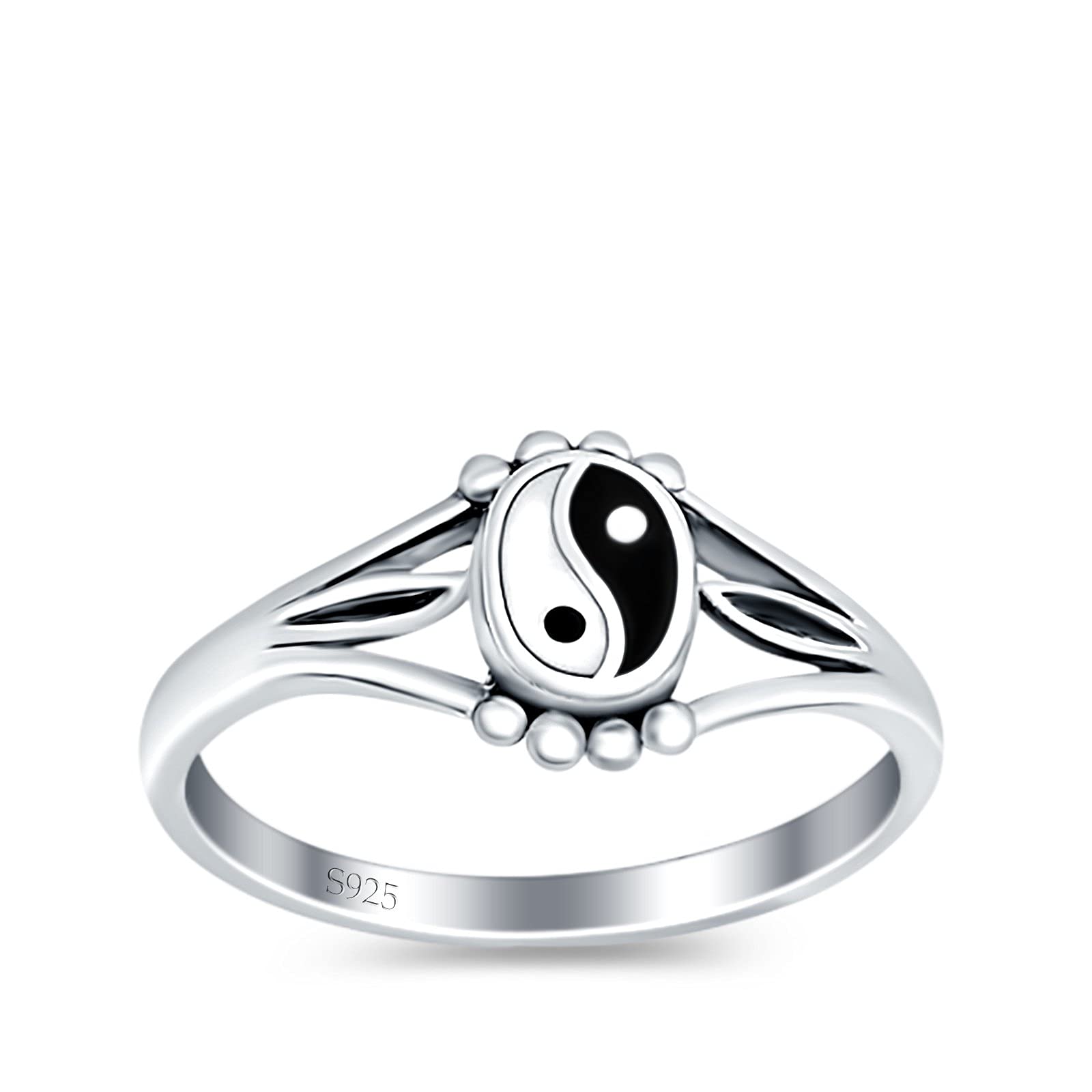 Blue Apple Co. Sterling Silver Size-7 Yin & Yang Plain Oxidized Band Statement Fashion Thumb Ring Solid 925 Sterling Silver