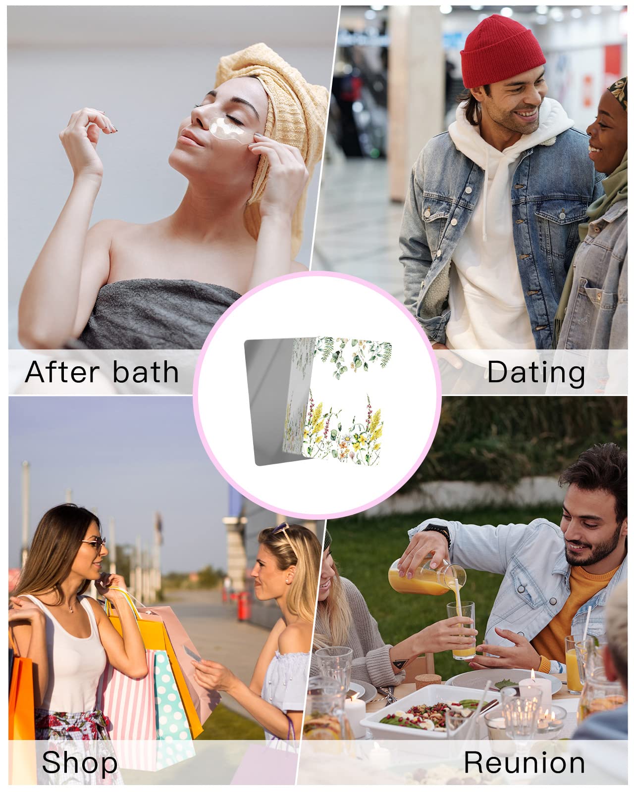 Carosoffe Flower Eucalyptus Leaves Small Compact Mirror for Purse, Daisy Spring Botanical Wildflowers Travel Makeup Mirror for Women Men, Rectangular Handheld Compact Pocket Mirror 2 PCS