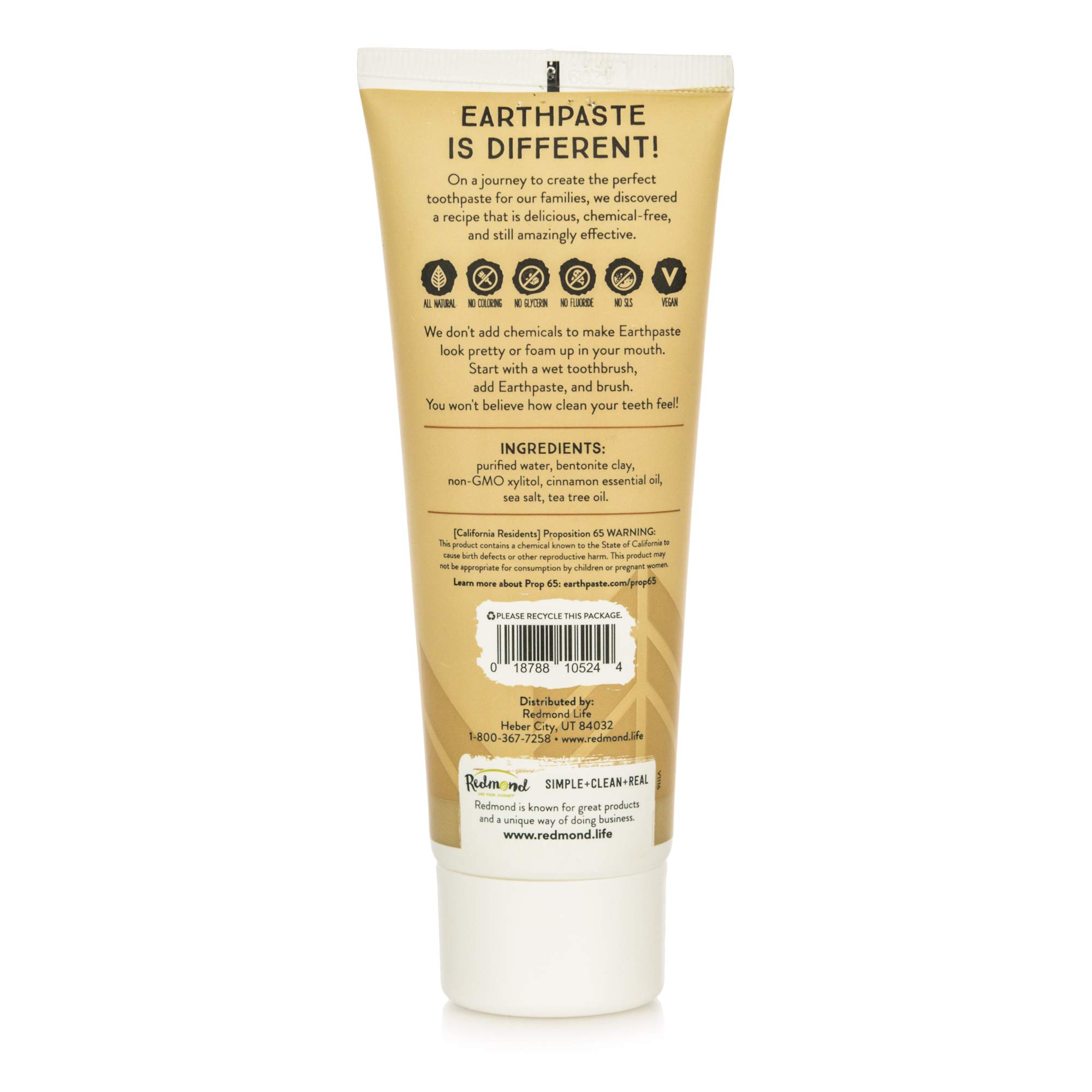 Redmond Earthpaste - Natural Non-Flouride Toothpaste, Cinnamon, 4 Ounce Tube (3 Pack)