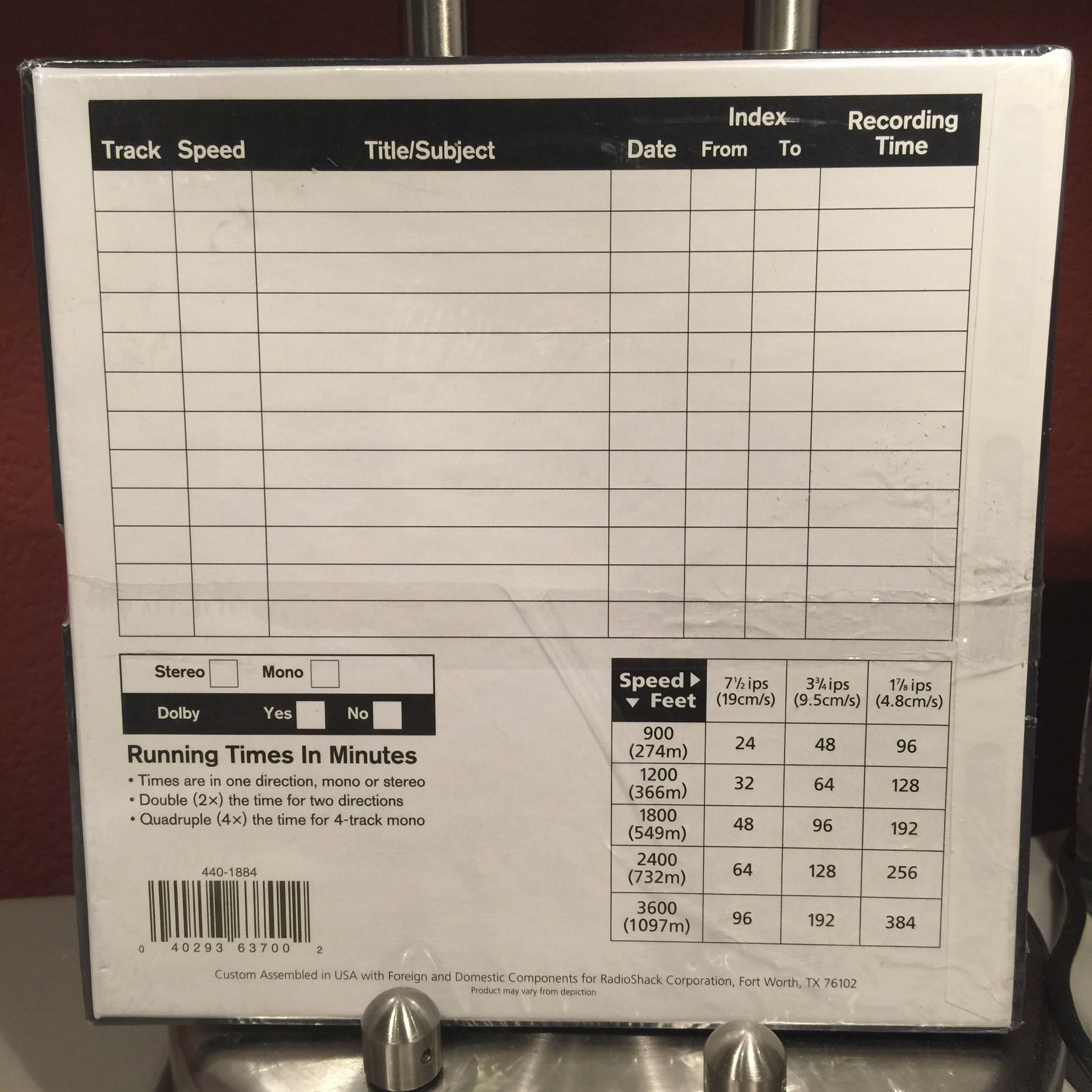 Reel Tape High Output Studio Quality Recording Tape 1800 Ft.