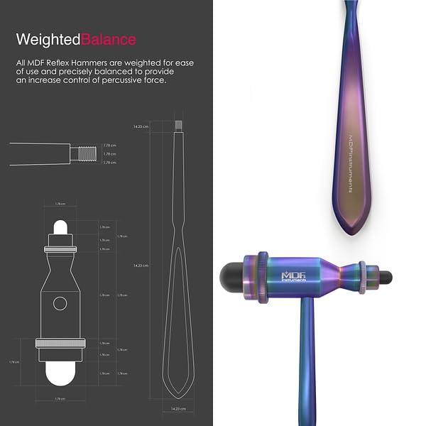 MDF Instruments, Tromner Neurological Reflex Hammer with Pointed Tip Handle for Cutaneous and Superficial Responses - Free-Parts-for-Life (MDF555KL11) (Kaleidoscope - Rainbow)
