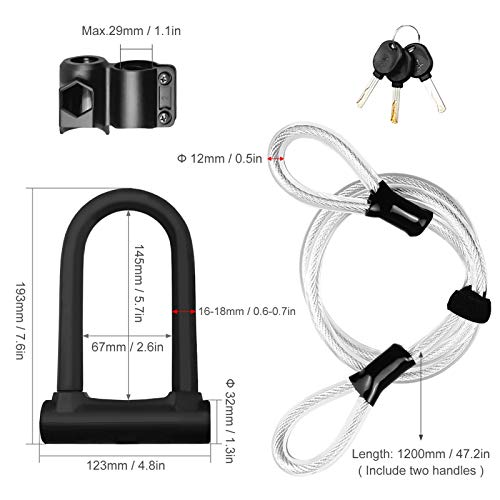 Bike U-Lock Anti-Theft Safety Motorcycle Scooter Lock Bicycle Accessories Bike Lock Heavy Duty Bicycle U Lock with Mounting Bracket U-Lock (Color : Lock and Cable Set)