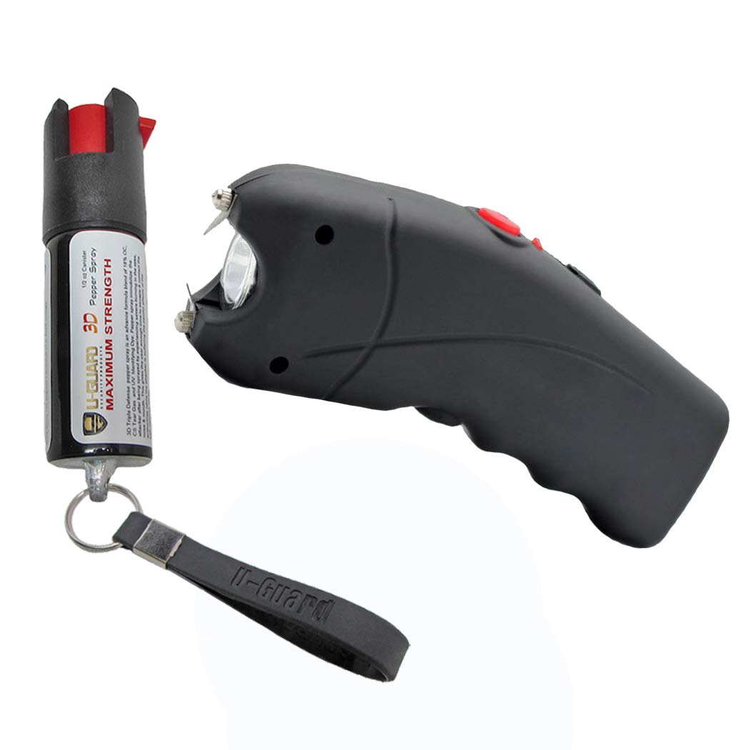 Best Self Defense Weapons Kit - Electric Stun Gun Flashlight Personal Safety Alarm Combo with Pepper Spray Key Chain, Includes A Rechargeable Stun Gun and Pocket OC Pepper Spray (Pink)