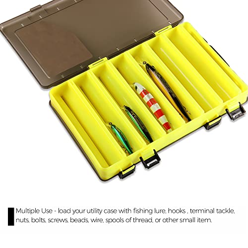 BEARKING Fishing Lure Hook Tackle Box 14/10 Compartments Tow-Sided Visible Hard Plastic Fishing Bait Squid Jig Minnows Hooks Accessory Storage Case Container(Medium, Yellow)