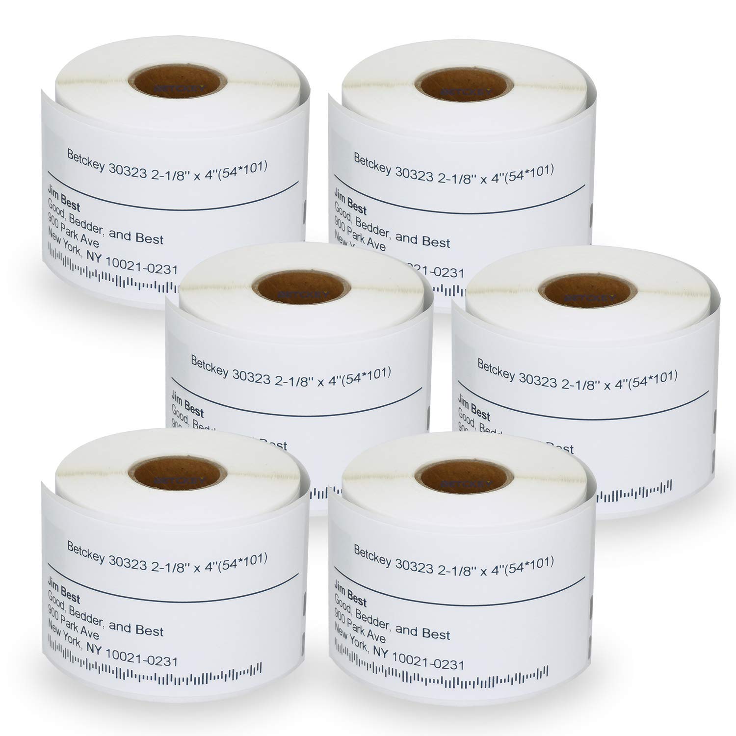 BETCKEY - Compatible DYMO 30323 (2-1/8" x 4" Removable) Shipping Labels - Compatible with Rollo, DYMO Labelwriter 450, 4XL & Zebra Desktop Printers[6 Rolls/1440 Labels]