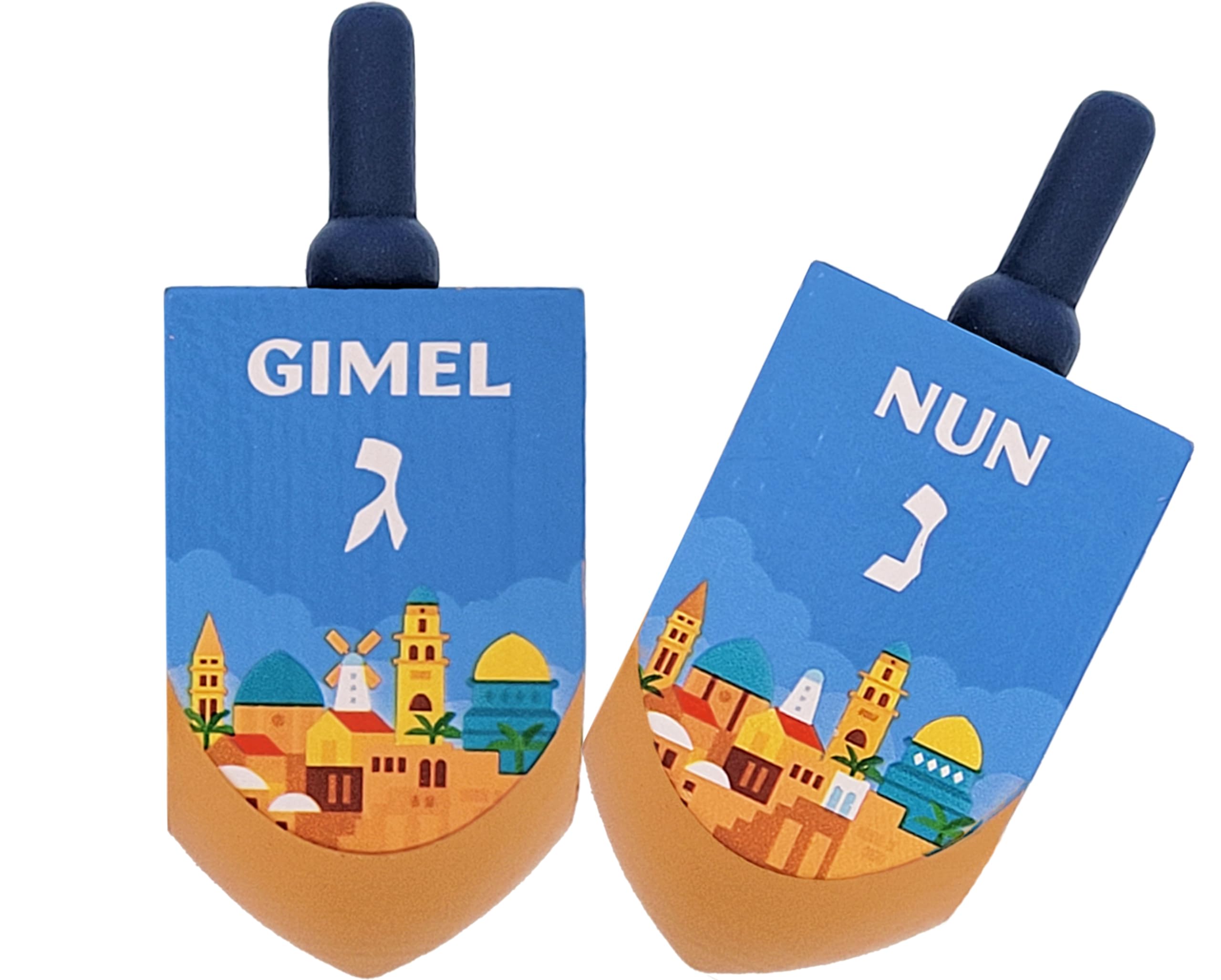 The Dreidel Company Extra Large Jerusalem Wood Dreidels, Let's Play Dreidel The Hanukkah Game, Instructions Included (2-Pack)