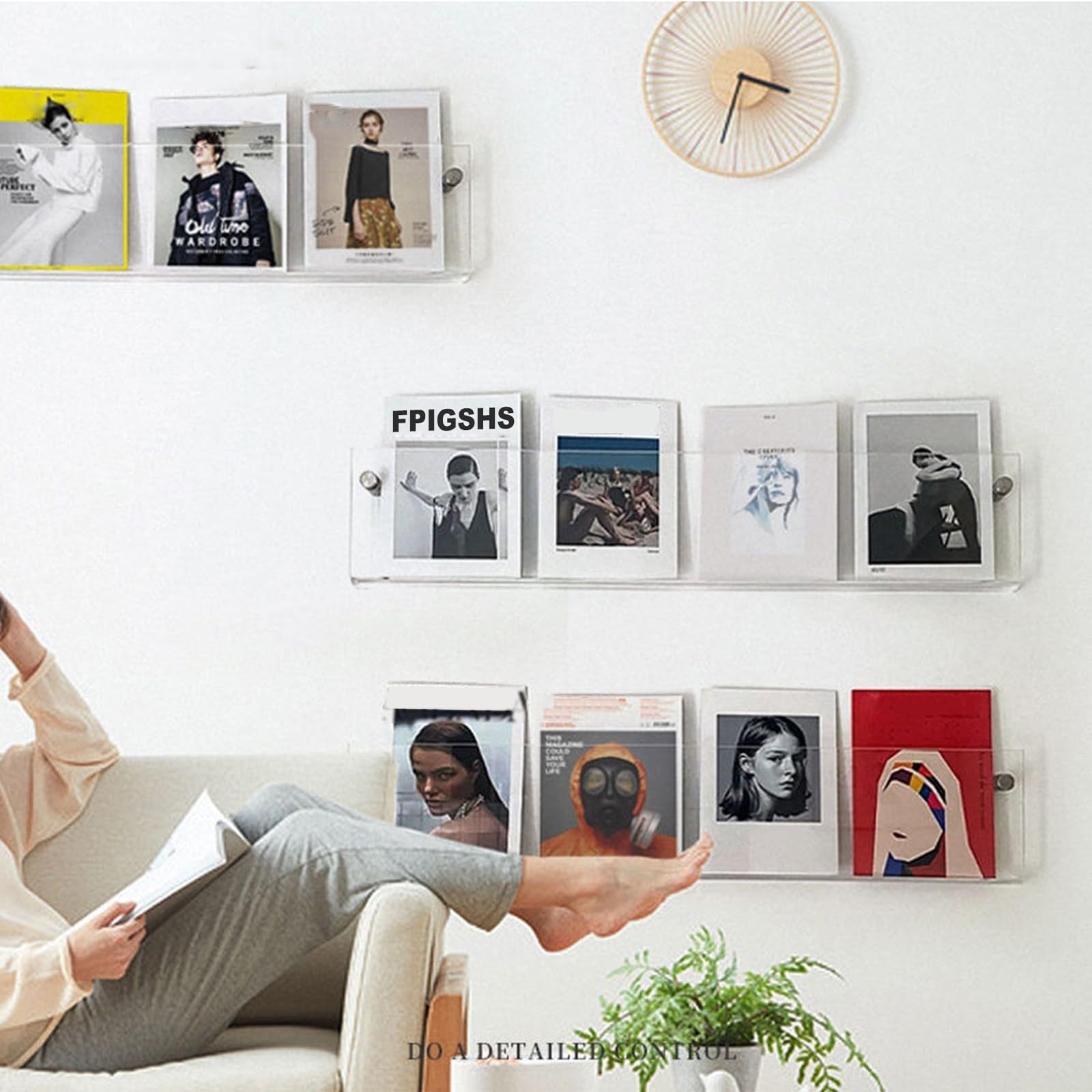 FPIGSHS 2 Pack- Acrylic Magazine Holder Wall Mounted, Clear Brochure Holder Magazine Rack, Record Holder, Hanging Bookshelf Literature Storage Shelf for Office,Church,Home Display (Size : 60cm)