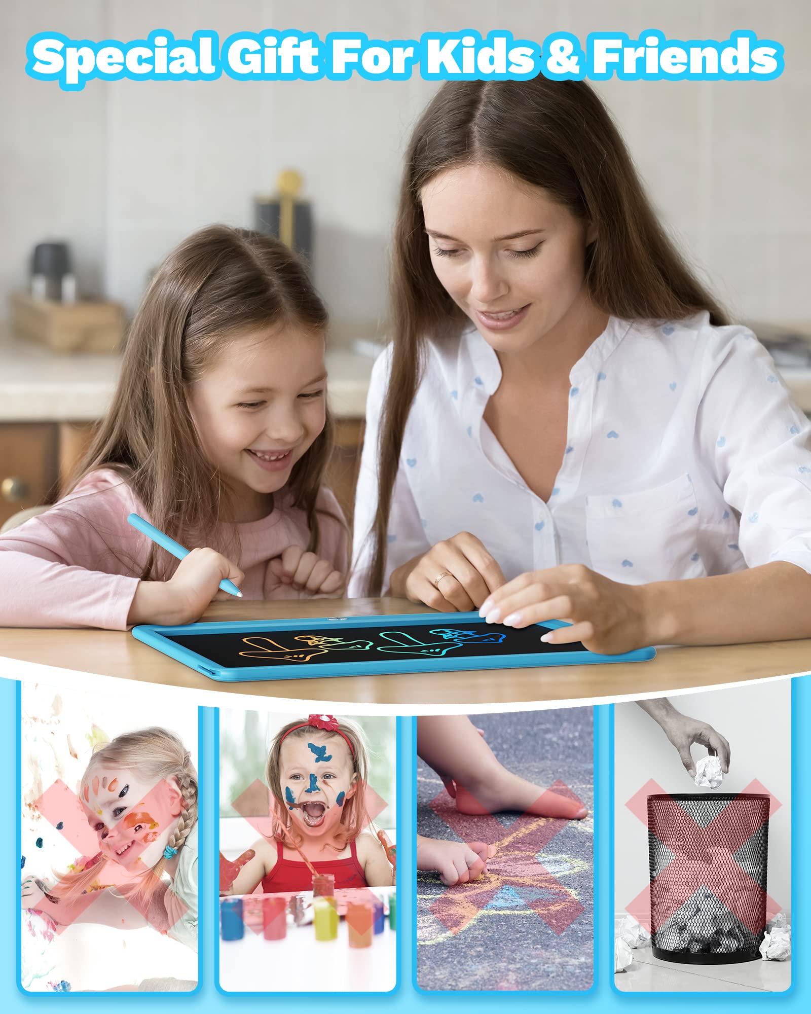 bravokids LCD Writing Tablet Board, 12inch Colorful Doodle Board Drawing Pad Toys for 3-8 Years Girls Boys, Toddler Educational & Learning Birthday Gift for Age 3 4 5 6 7 8 Years Old Kids, Blue