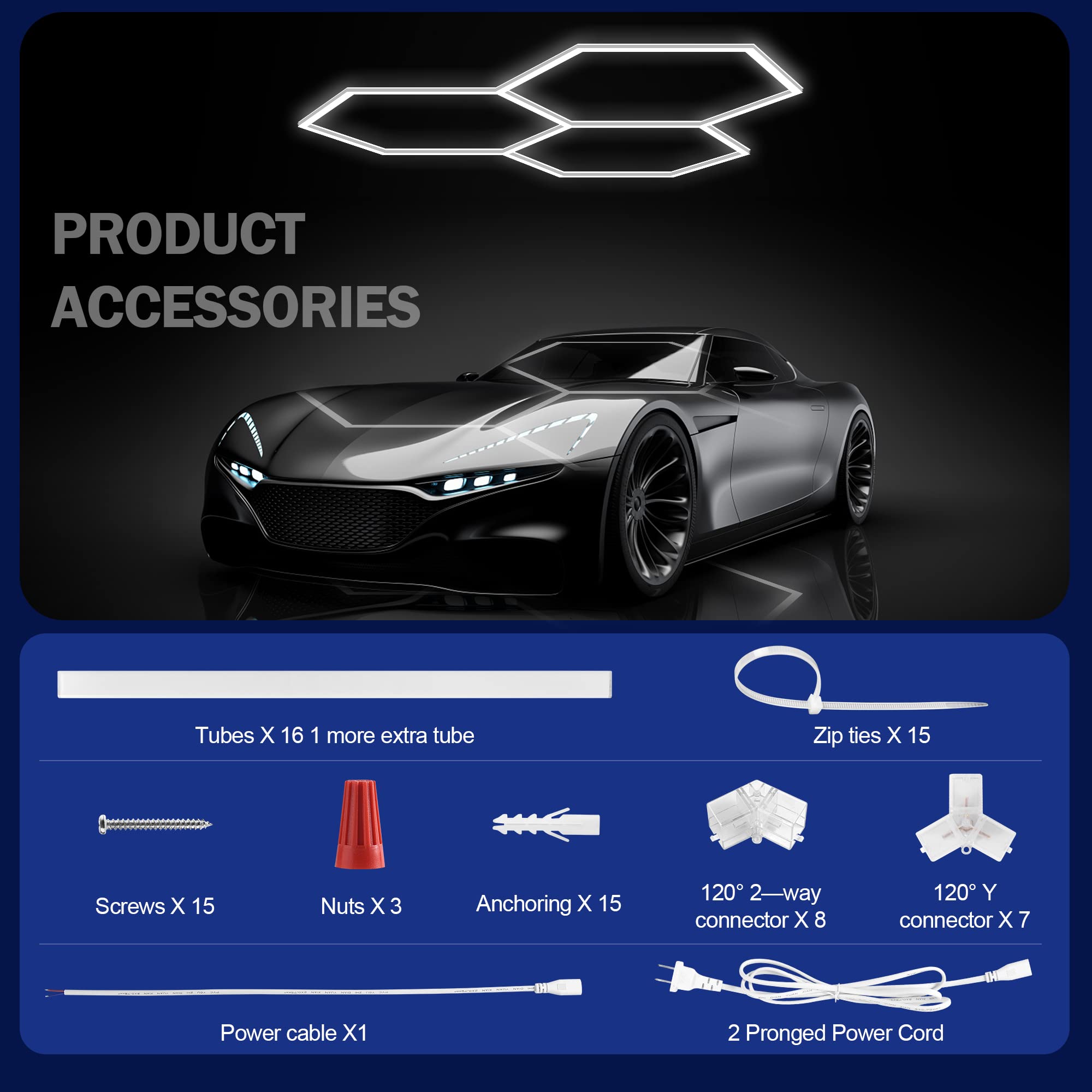 MODERN Hexagon LED Garage Light, Super Bright 105W 12600LM 65000K Daylight White LED Car Garage Light, 3 Hexagonal Grids for Garage, Shopping Mall, Workshop and Car Detailing etc.
