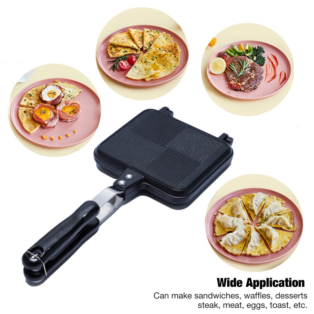 Double Sided Frying Pan, Non-Stick Pan with Heat-Resistant Handles, Egg and Sandwich Frying Pan, Multifunctional Breakfast Pan for Indoor & Outdoor Home Kitchen, 5.5 Inches, For all stove surfaces