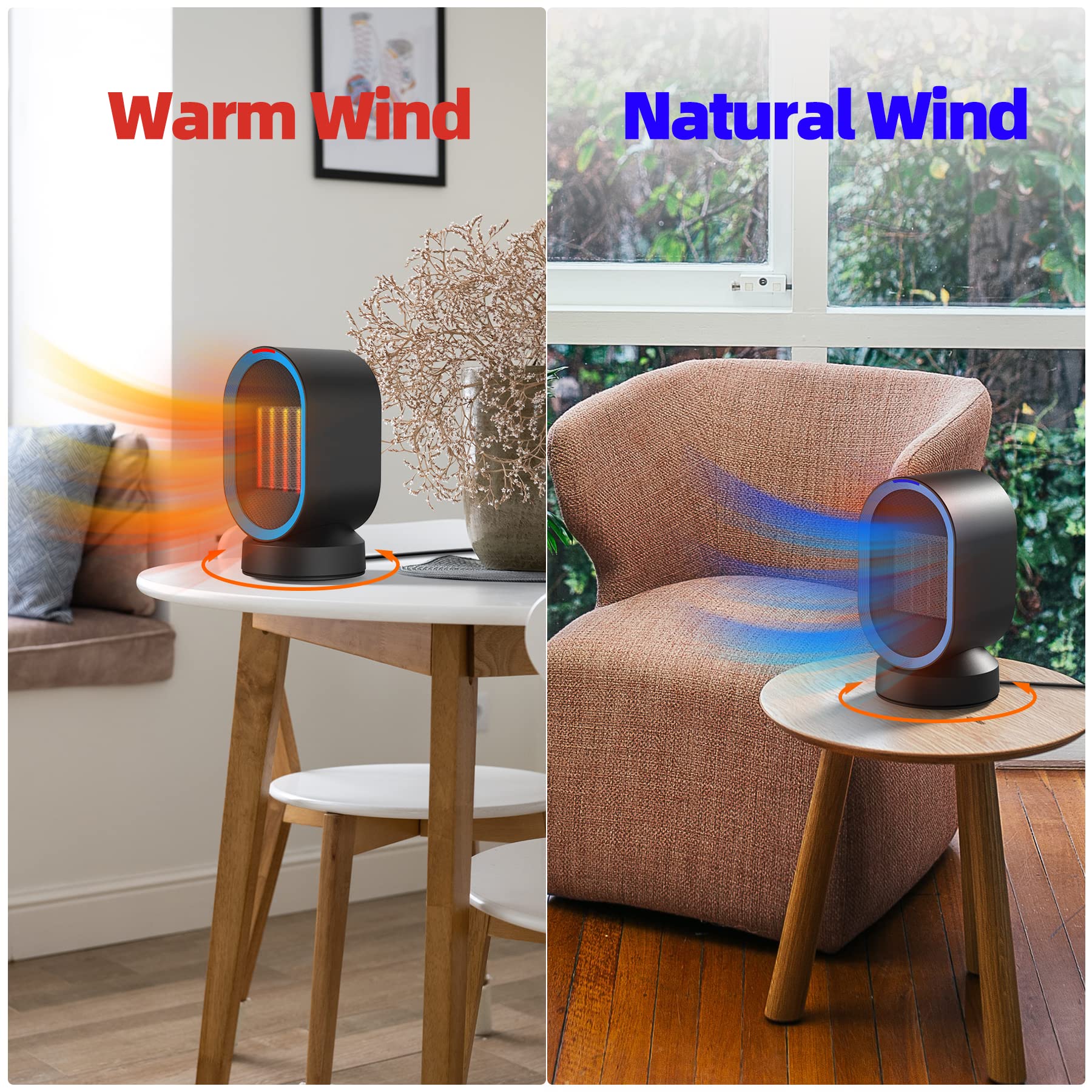 Portable Space Heater, Oscillating Desk Heater for Indoor Use,Electric PTC Ceramic Heaters with Tip-Over, Overheating Protection for Office, Bedroom, Home
