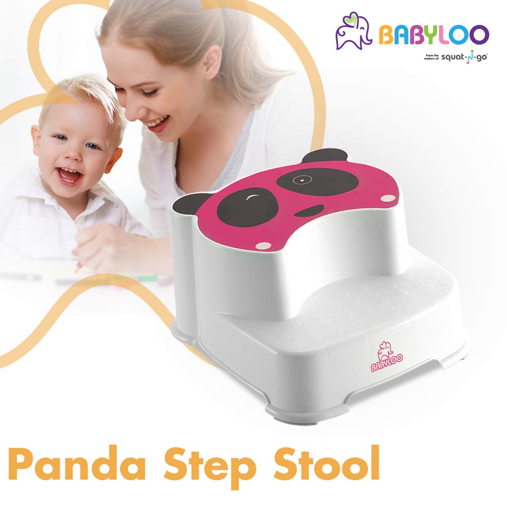 Babyloo Toddler Kids Potty Training Multipurpose Plastic Panda 1-Step Stepping Stool with Anti Slip Pads, 300 Pound Capacity, Pink