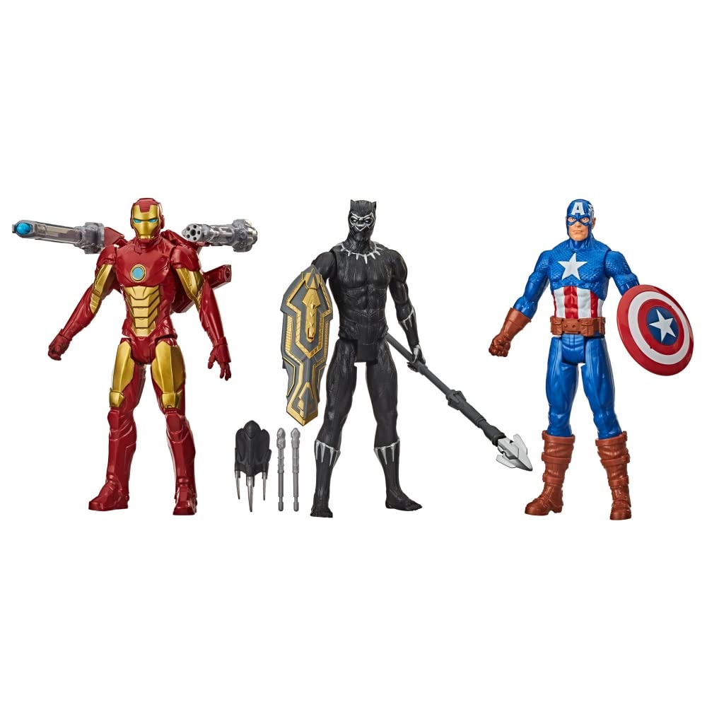Marvel Avengers Titan Heros Series - Set of 3 Black Panther, Iron Man and Captain America Action Figures - 12