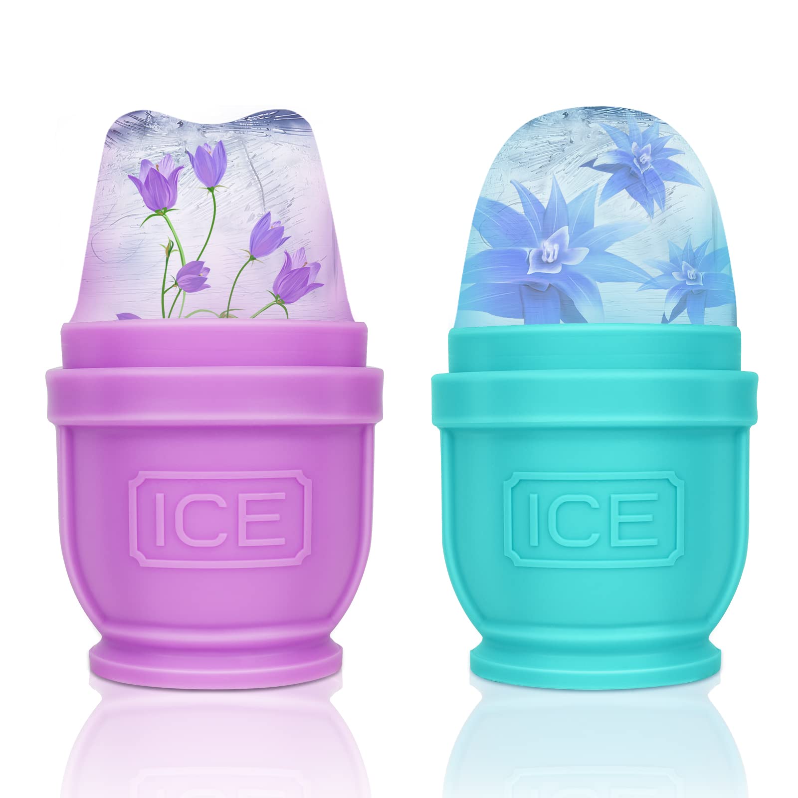BFAHE 2 PCS Ice Rollers for Face, Reusable Facial Massage Tool for Puffiness Brighten and Tighten, Cold Therapy Ice Cup Molds for Skin Care and Pain Relieving