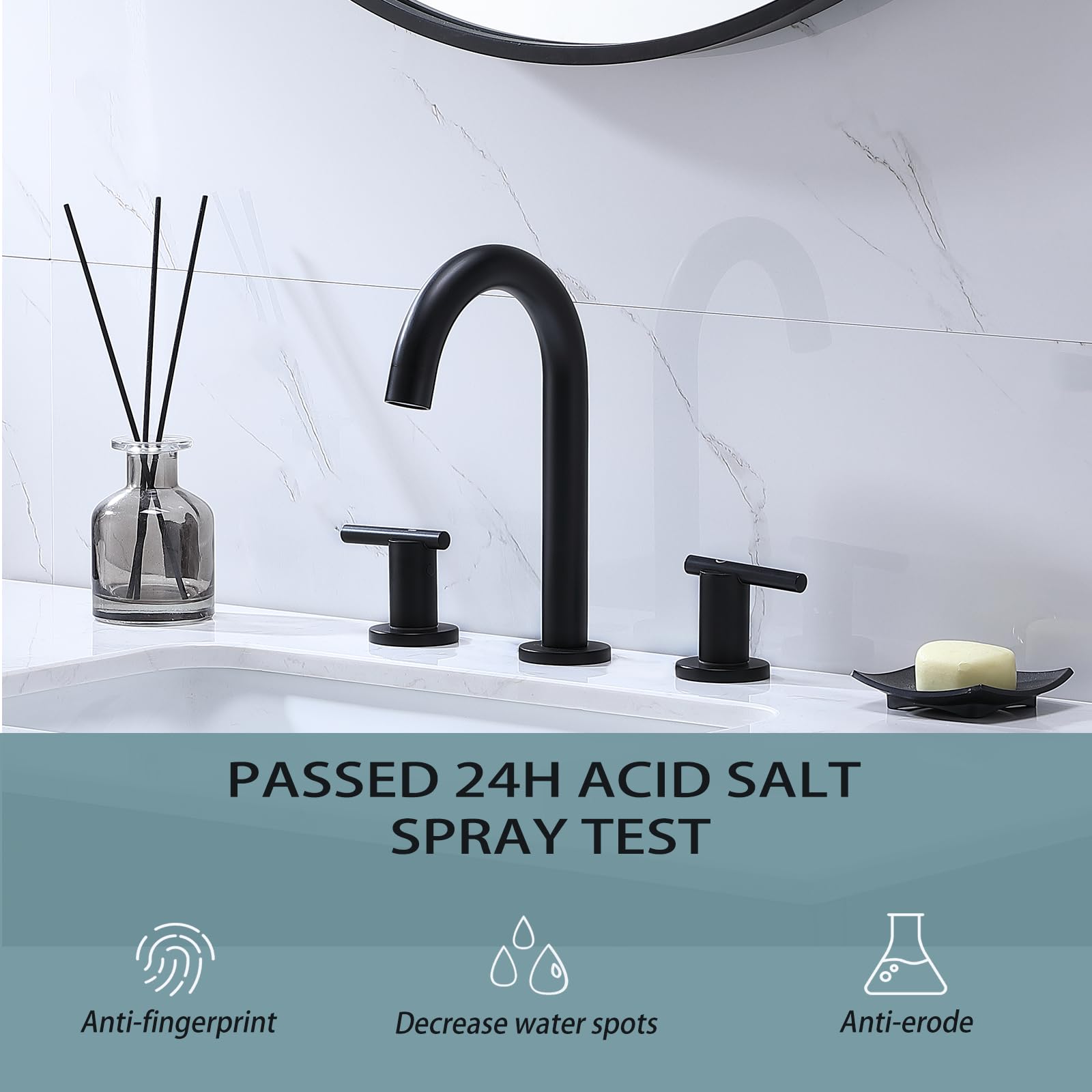 VAPSINT Matte Black Bathroom Faucet 3 Hole, 8 Inch Widespread Bathroom Faucet with Pop Up Drain and Water Supply Lines, 2 Handle Black Vanity Faucet Bathroom Sink Faucet