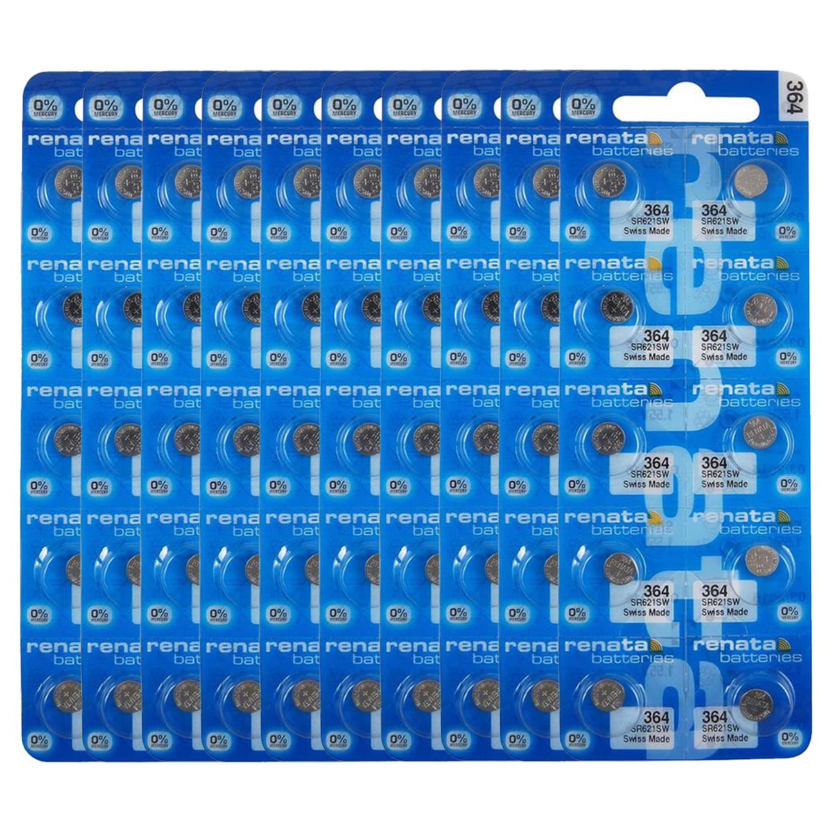 Renata 364 SR621SW Batteries - 1.55V Silver Oxide 364 Watch Battery (100 Count)