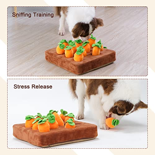 IVVIQQ Interactive Dog Toys,Carrot Snuffle Mat for Dogs Plush Puzzle Toys 2 in 1 Non-Slip Nosework Feed Games Pet Stress Relief with 12 Carrots