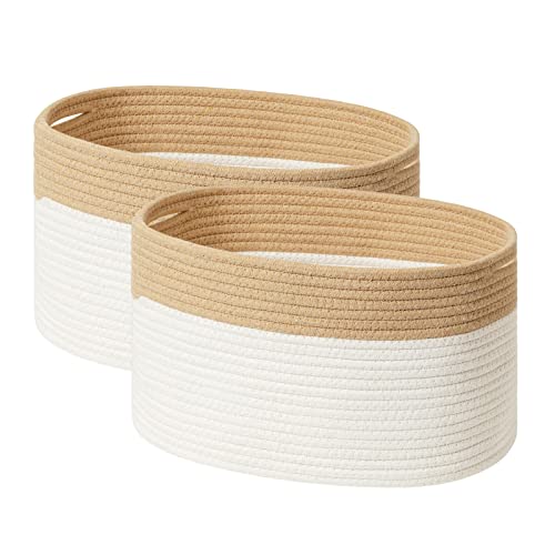 UBBCARE Set of 2 Cotton Rope Storage Baskets for shelves-15 in x 10 in x 9 in, Foldable Woven Storage Basket for Organizing,Decorative Cube Storage Bins with handles for Living Room