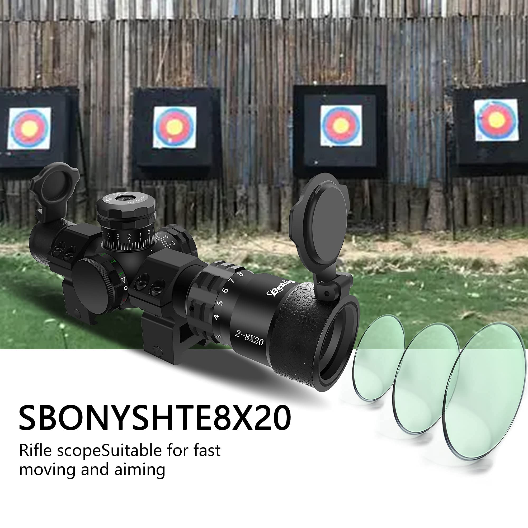 BESTSIGHT Rifle Scope 2-8x20 Compact Tactical Gun Scope Optics with Illuminated and Adjustment Lock Rear Optical Glass Make Includes 20mm&11mm Scope Rings
