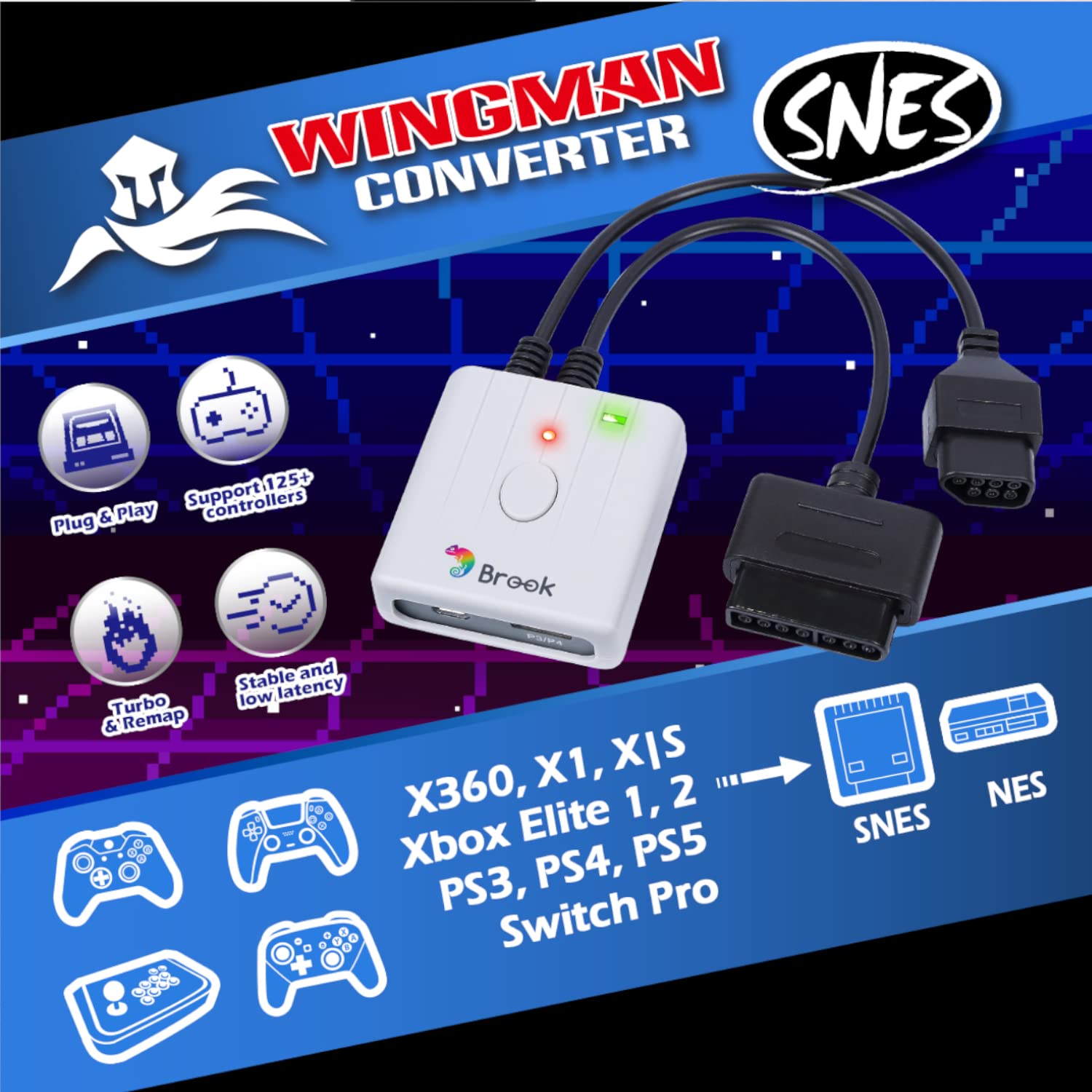 Mcbazel Brook Wing SNES to PS5/XB/Switch Pro Controller Adapter, Micro USB